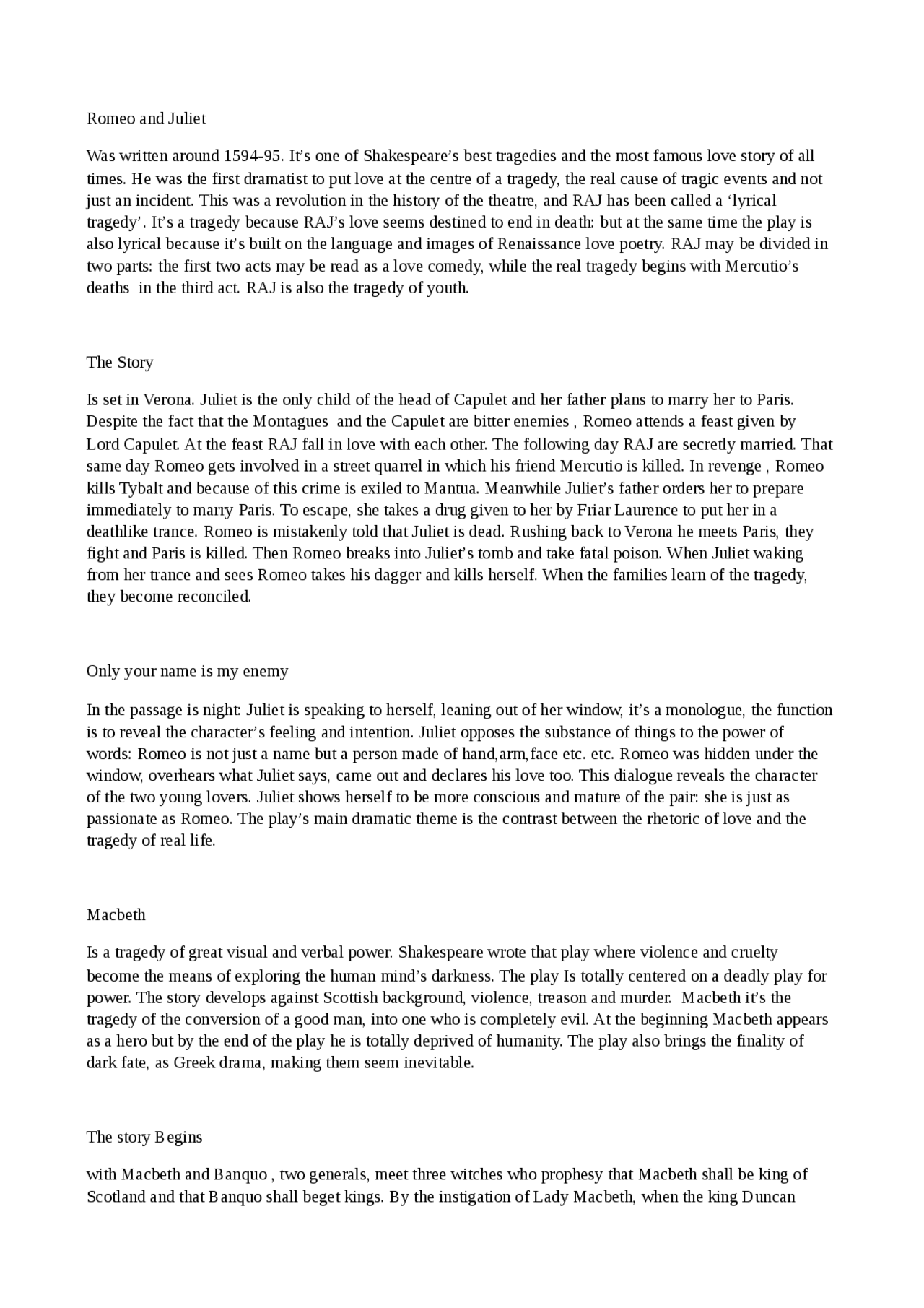 Riassunto Romeo And Juliet Appunti Di Inglese Docsity