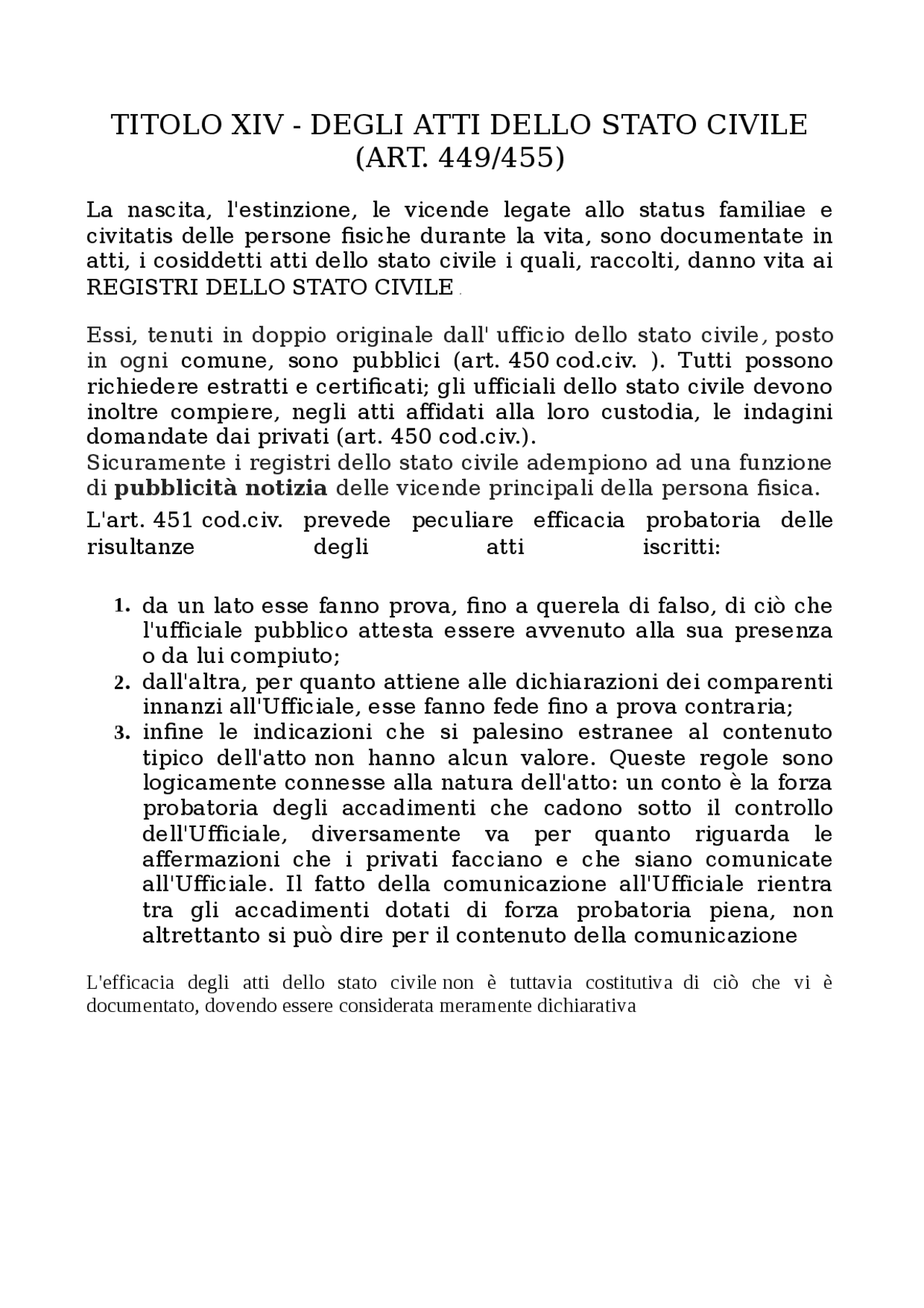 SCHEMA RIPASSO Titolo 14 - Degli atti dello stato civile - Docsity