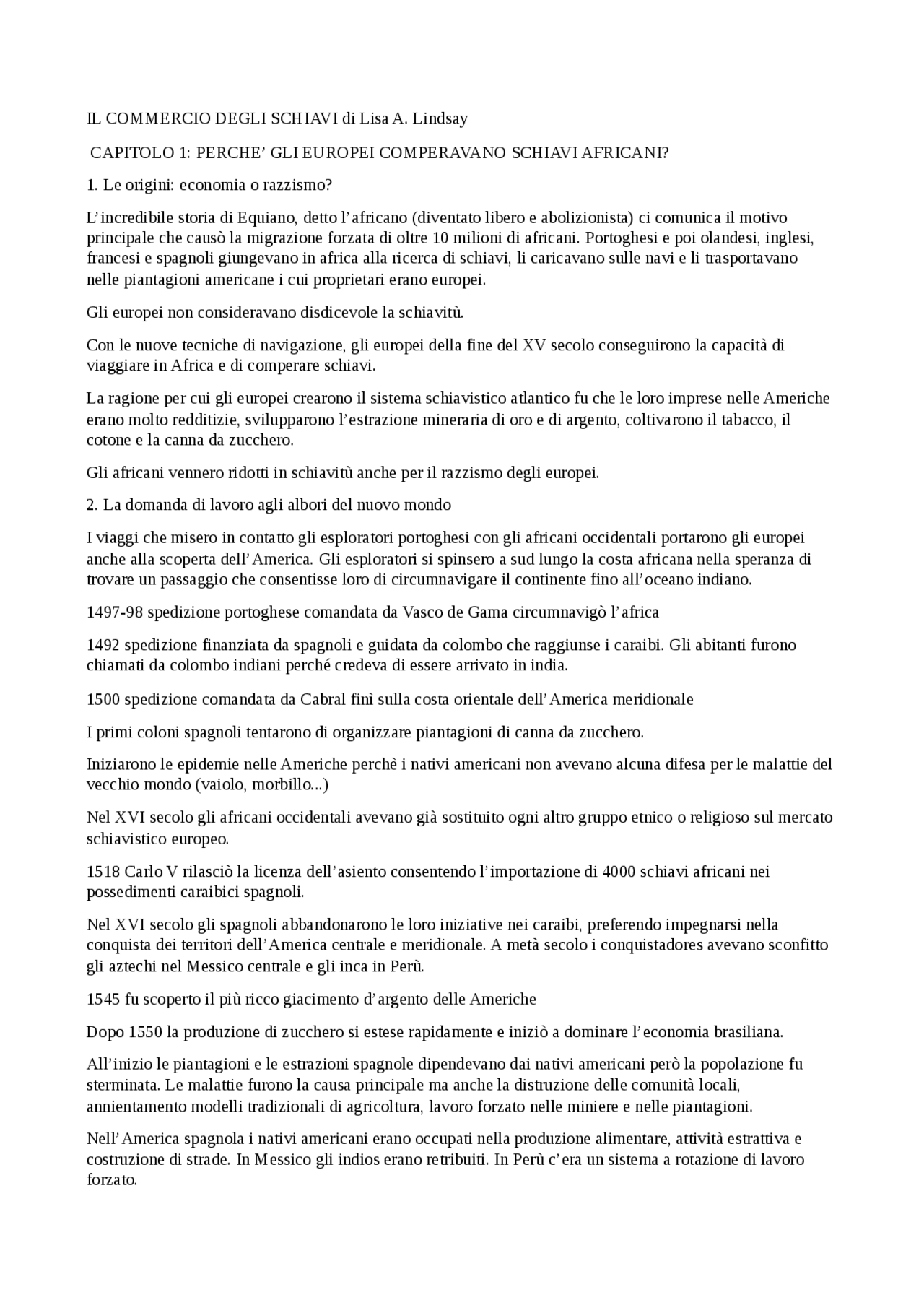 Il Commercio Degli Schiavi Di Lisa A Lindsay Docsity