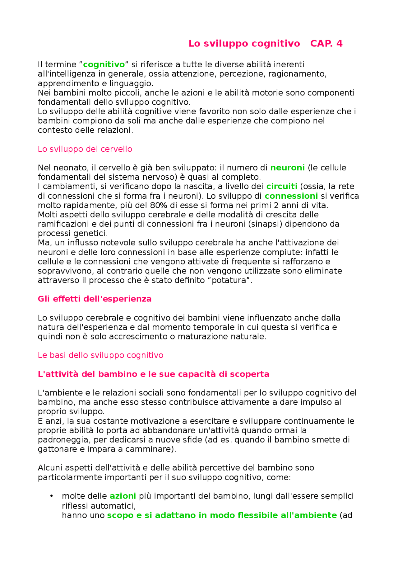 Lo Sviluppo Cognitivo Docsity