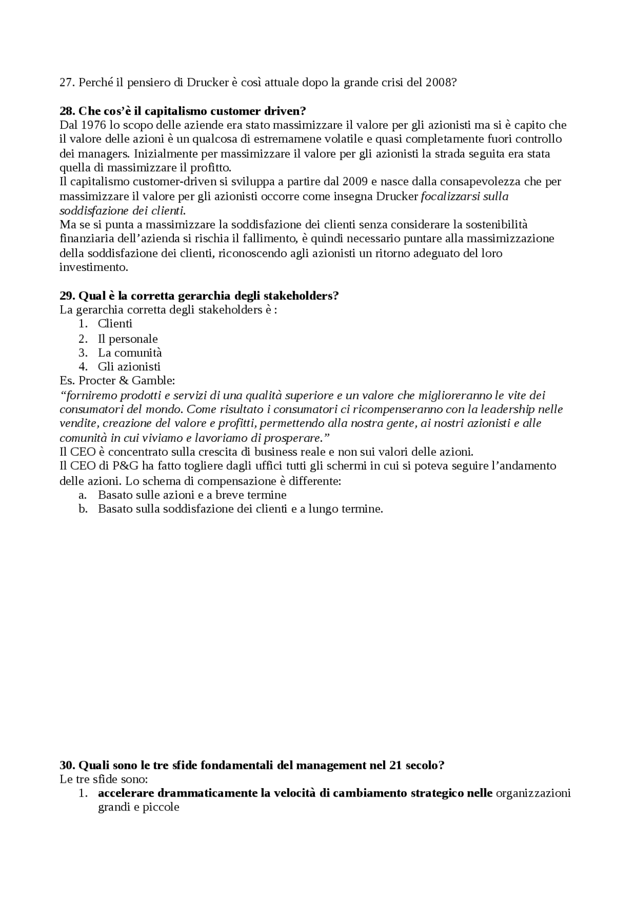 DOMANDE PER L'ESAME DI MANAGEMENT - Docsity