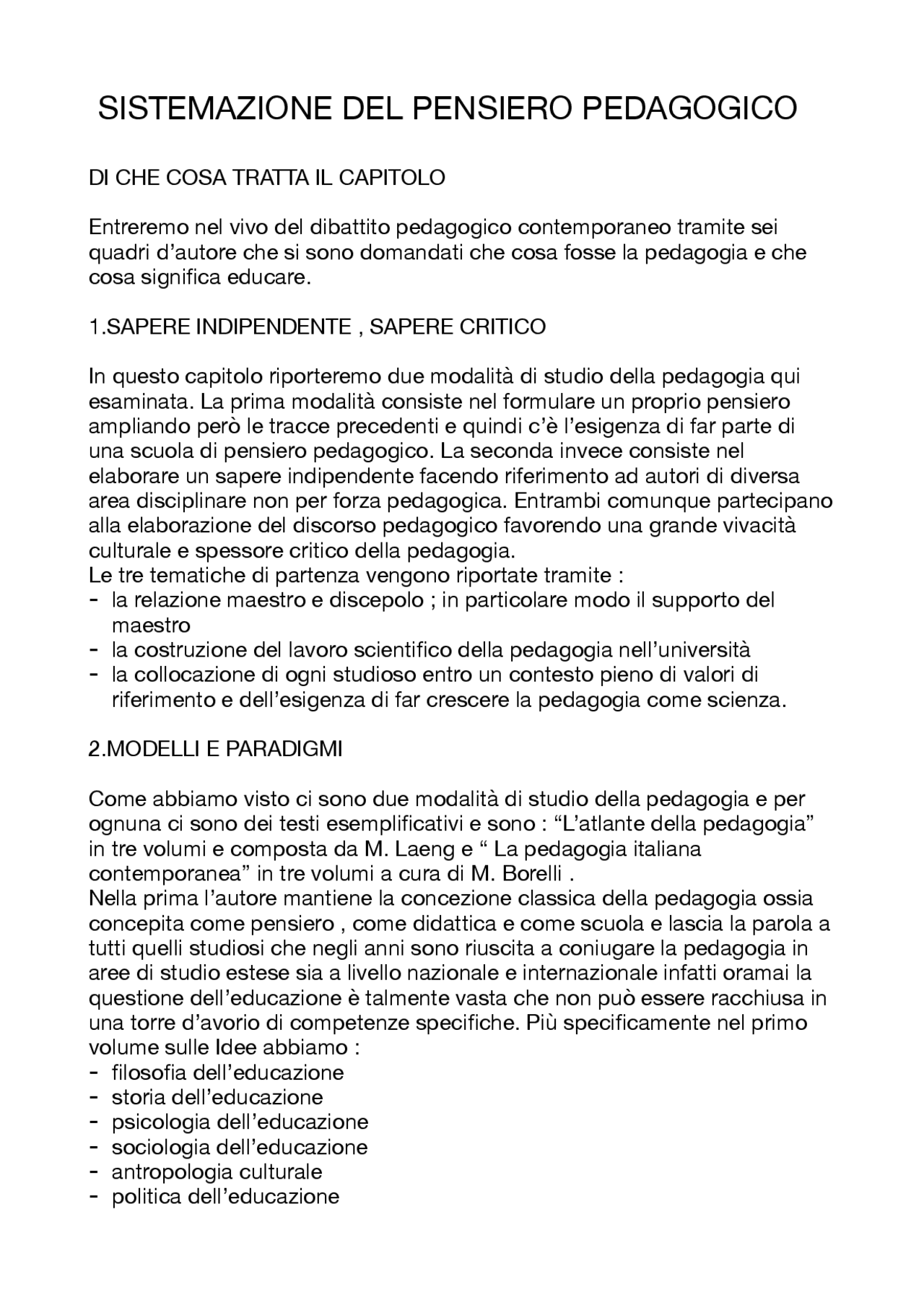 Pedagogia Generale Sandra Chistolini Docsity