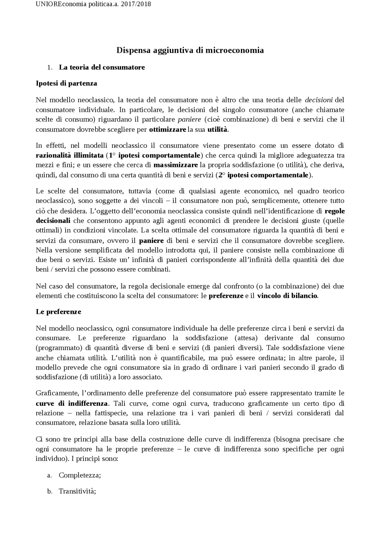 Teoria Del Consumatore Docsity