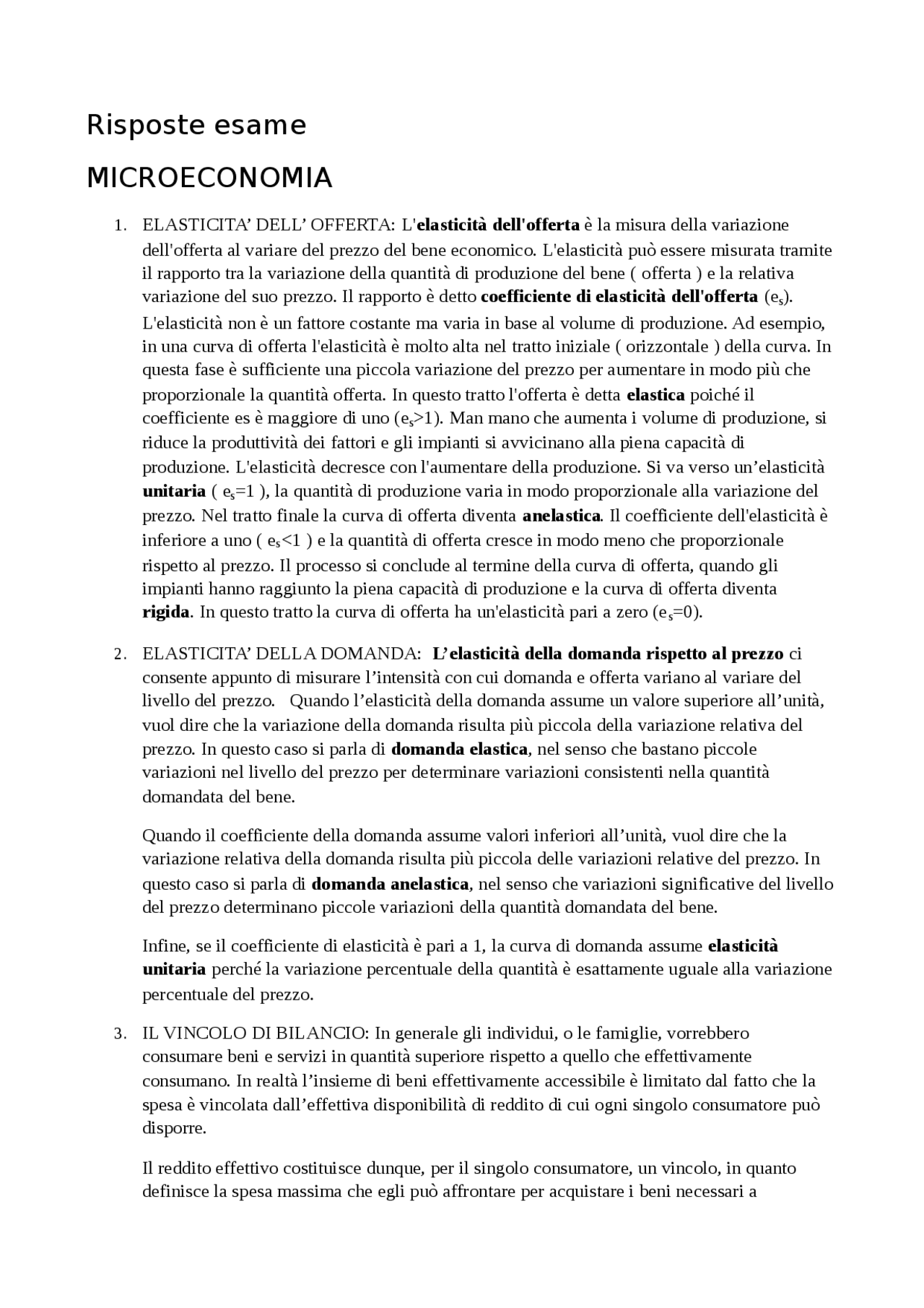 Microeconomia Risposte Esame Prof N Boccella Docsity