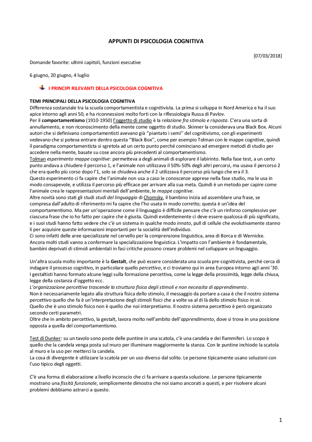 Appunti Psicologia Cognitiva Docsity