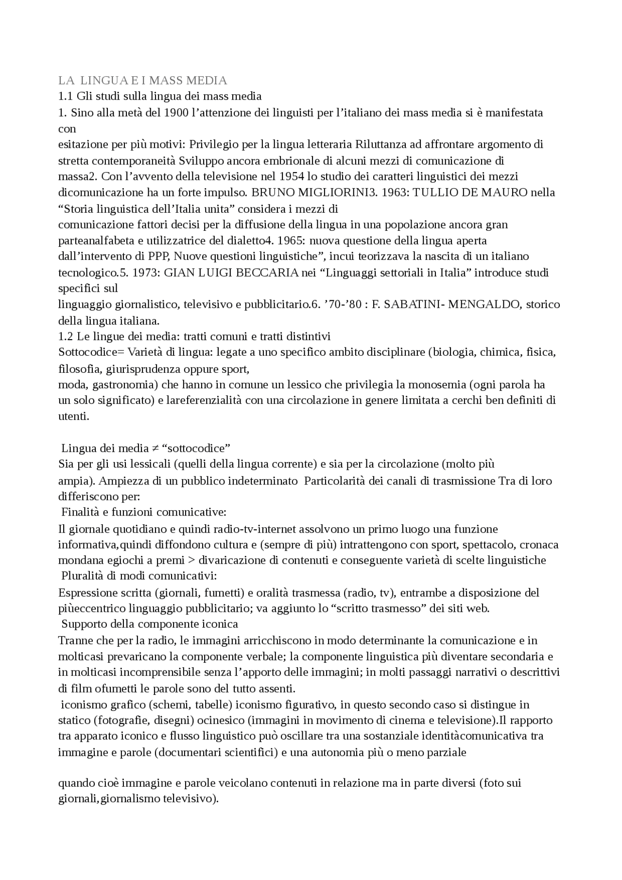 La Lingua E I Mass Media Docsity