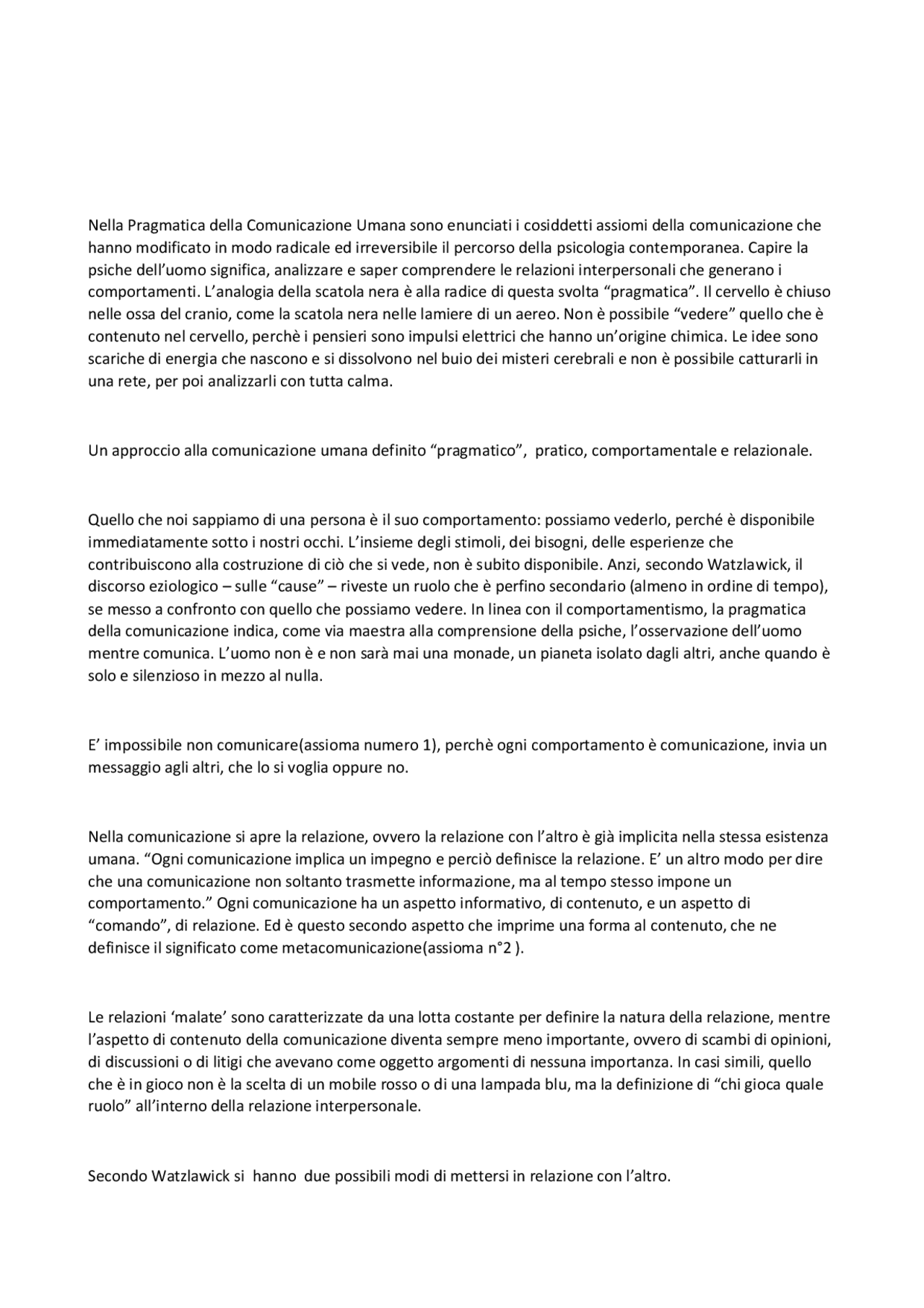 Watzlawick Pragmatica Della Comunicazione Umana Pdf Docsity