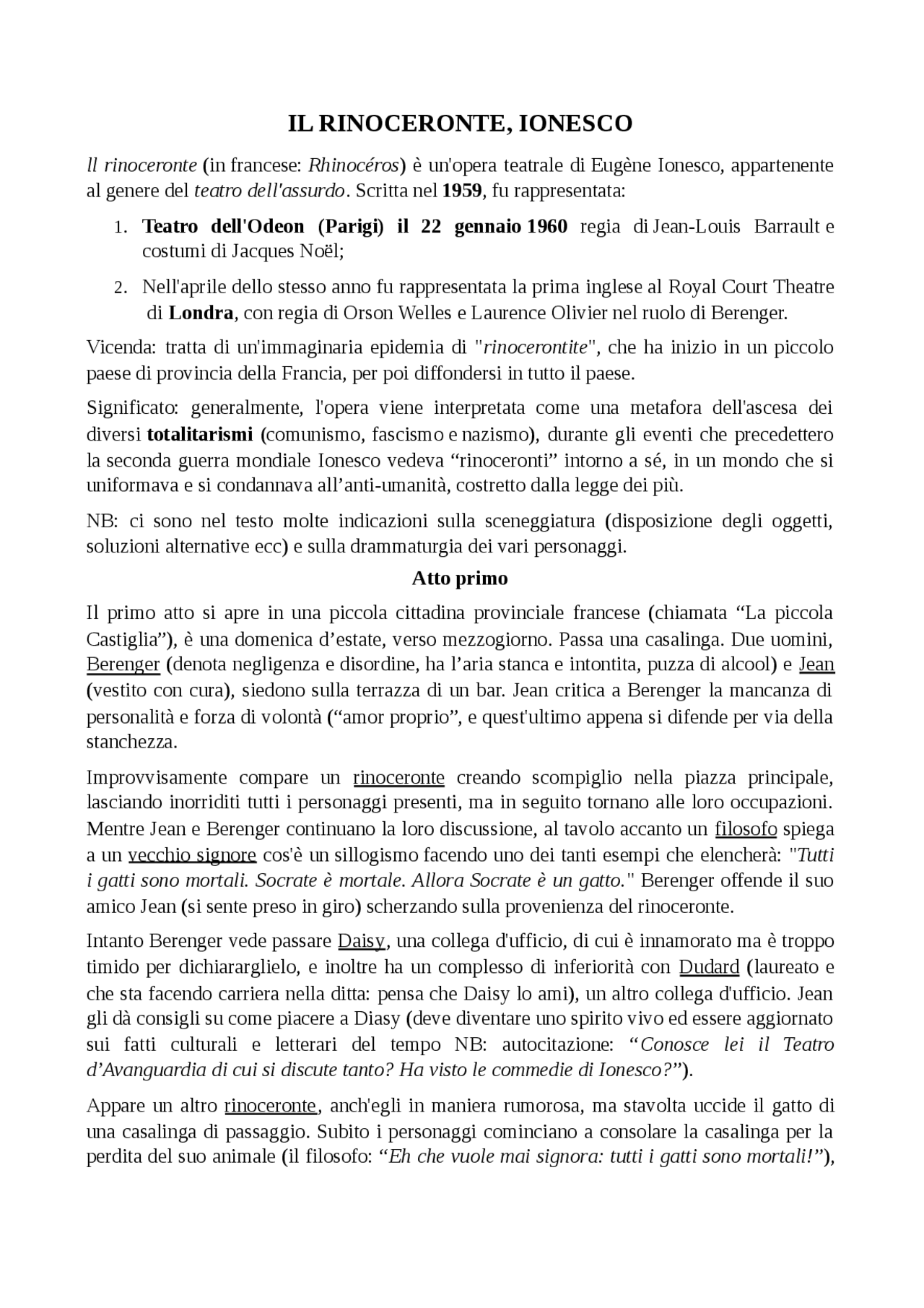 Riassunto, spiegazione, collegamenti, de: "Il rinoceronte" di Ionesco ...