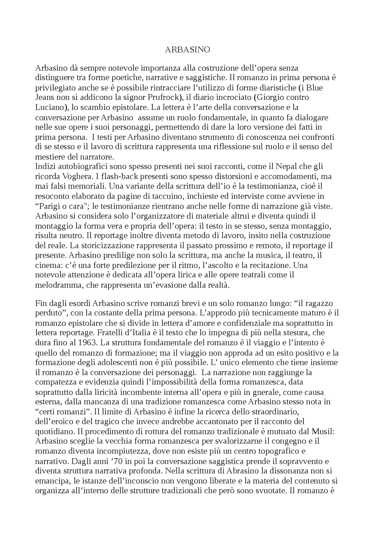 Riassunto Forme E Significati In Alberto Arbasino Docsity
