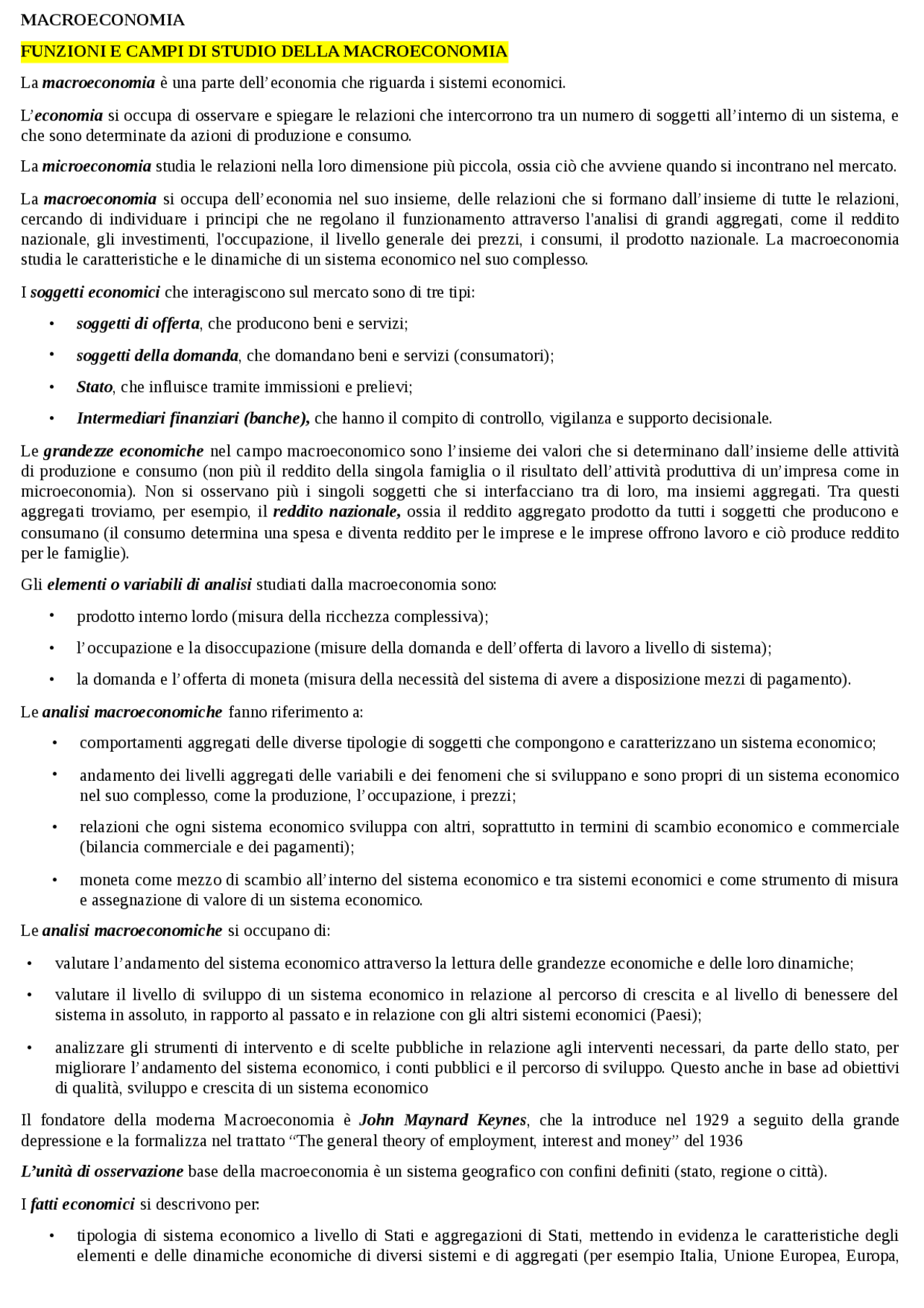 Appunti Macroeconomia Docsity