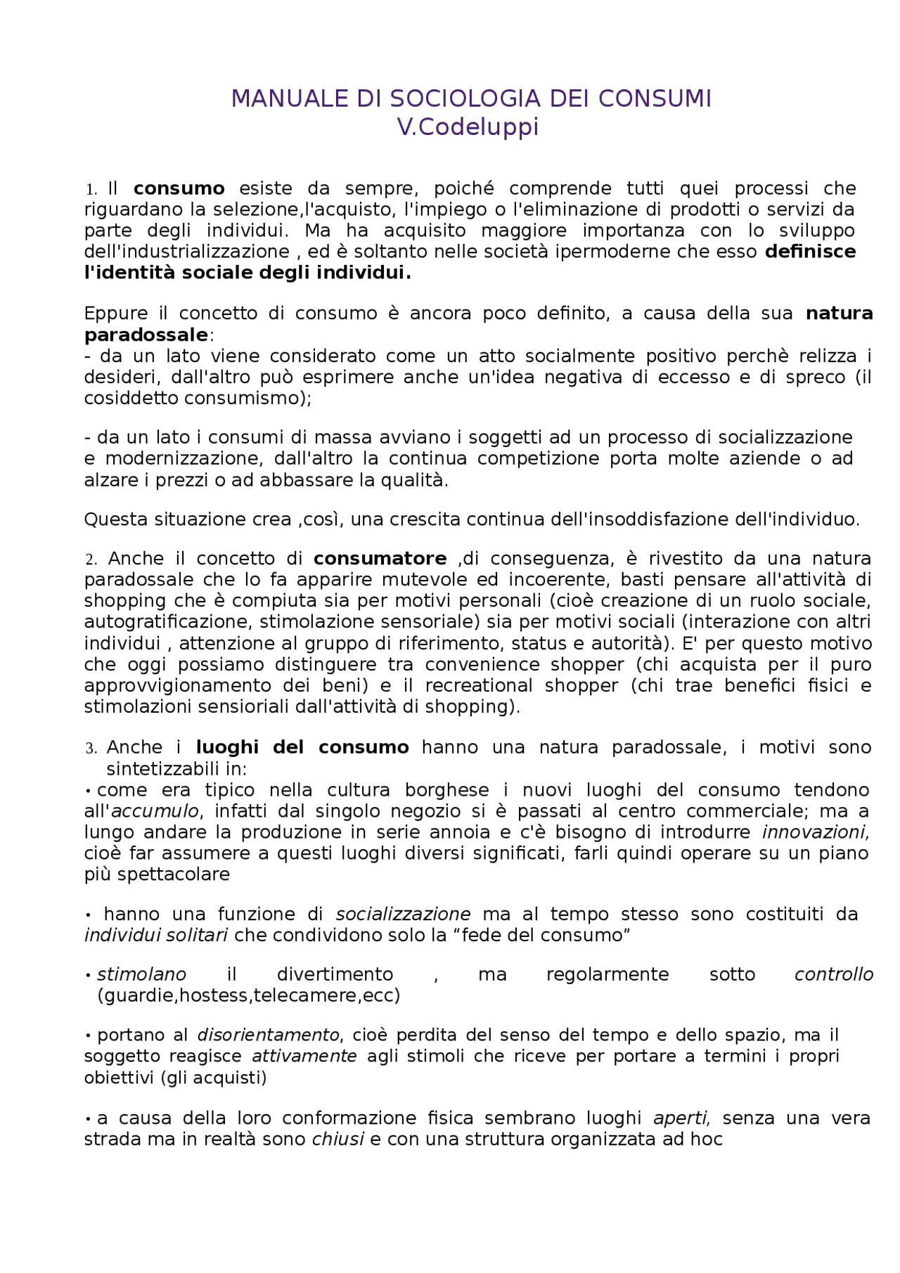 Manuale Sociologia Dei Consumi Di Codeluppi Docsity