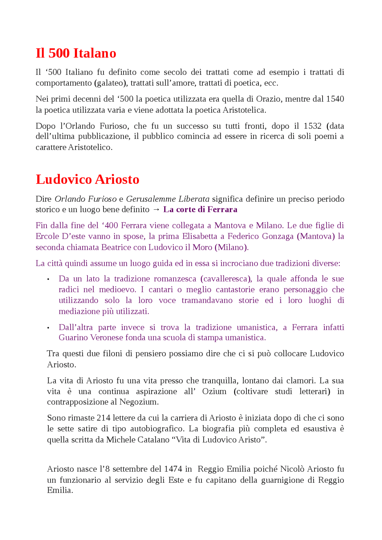 La Vita Di Ludovico Ariosto Docsity