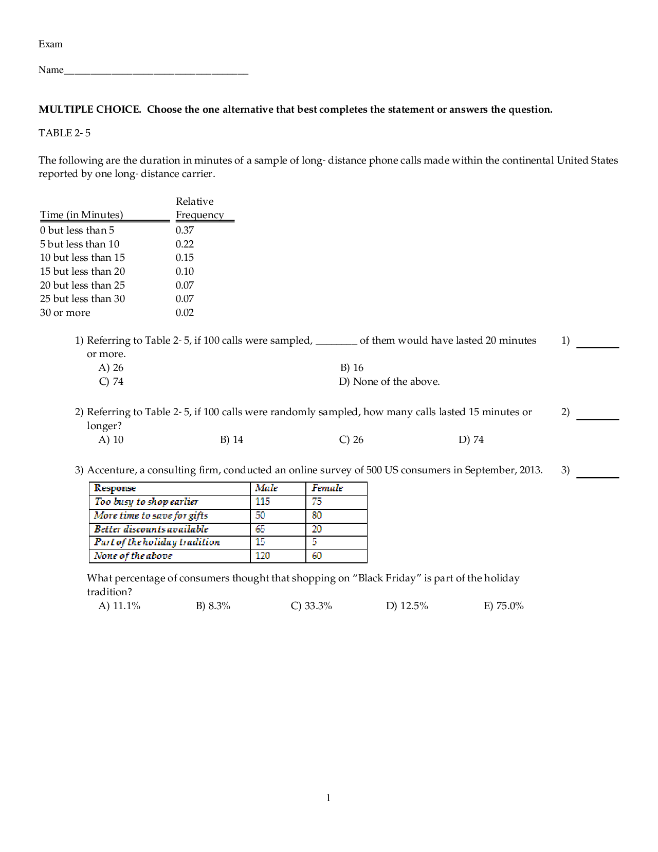 Multiple Choice Questions For Quiz 4 Business Analytics I Bus 210