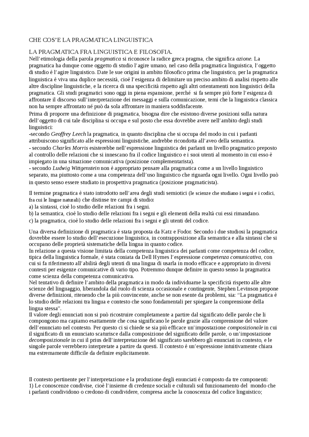 Che Cose La Pragmatica Linguistica Docsity