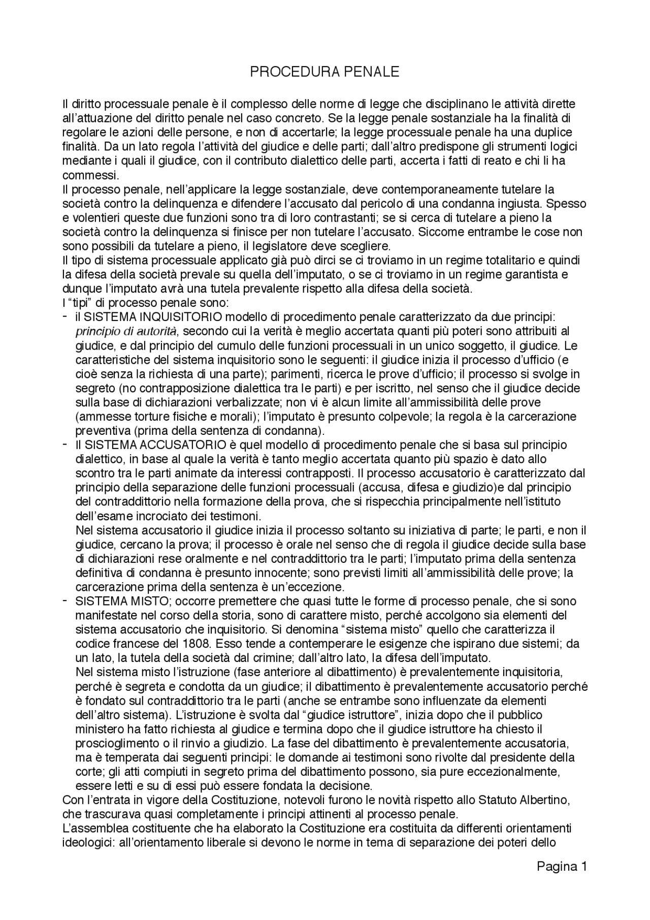Procedura Penale Prima Parte Docsity