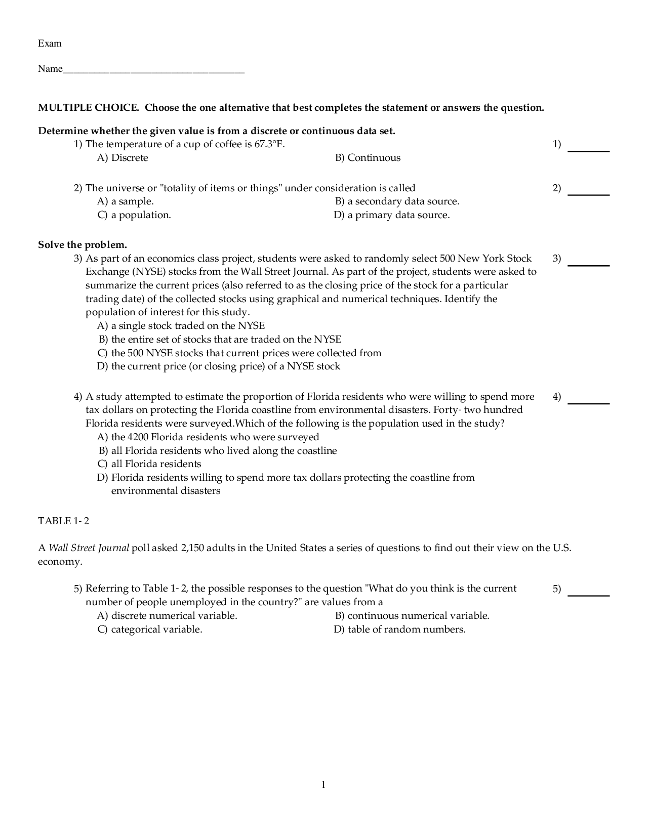10 Questions For Quiz 3 Business Analytics I Bus 210 Quizzes