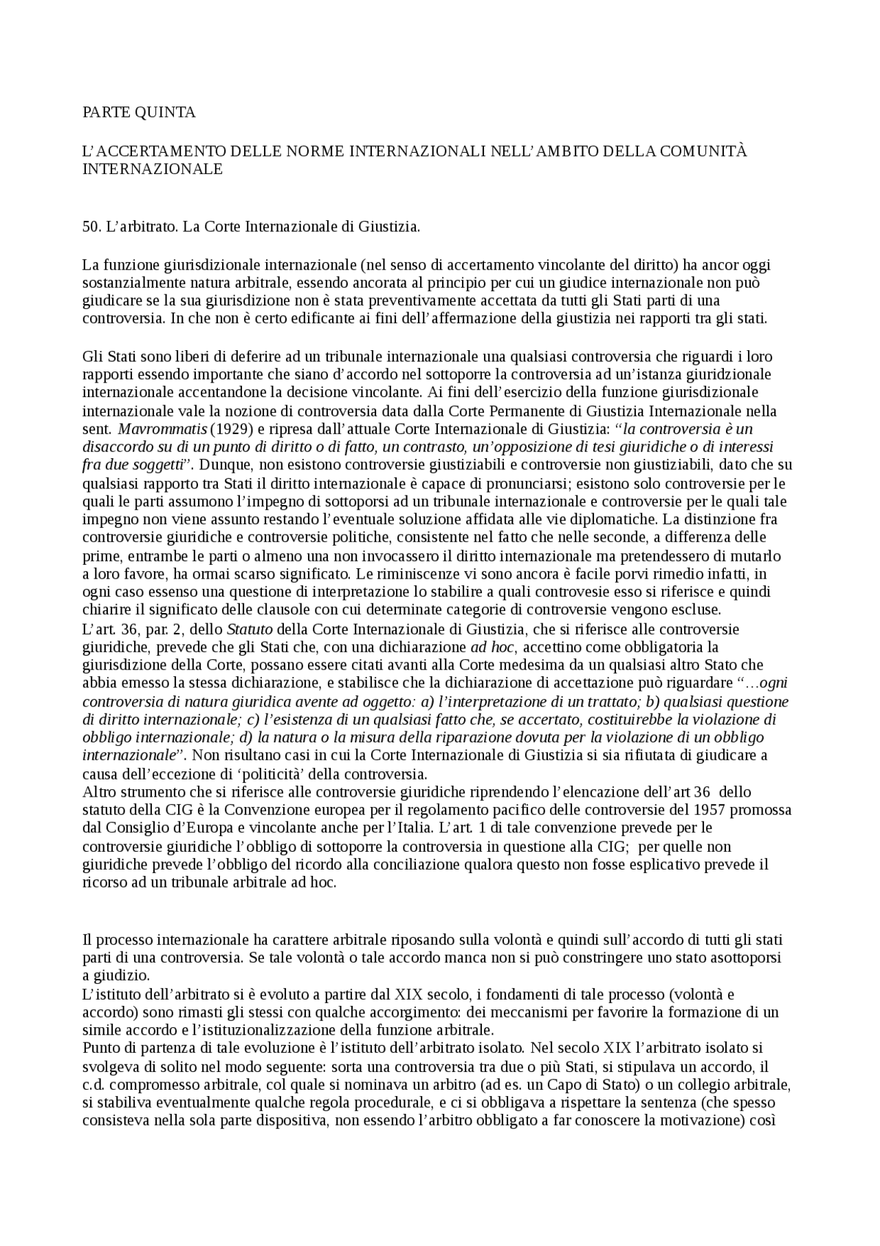 Diritto Internazionale Conforti Quinta Parte Docsity