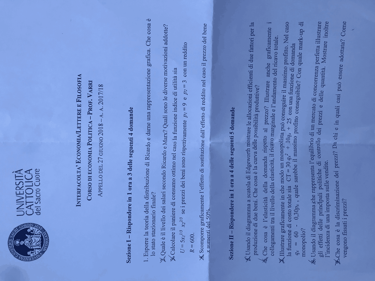 Esame Totale Varri Unicatt Docsity