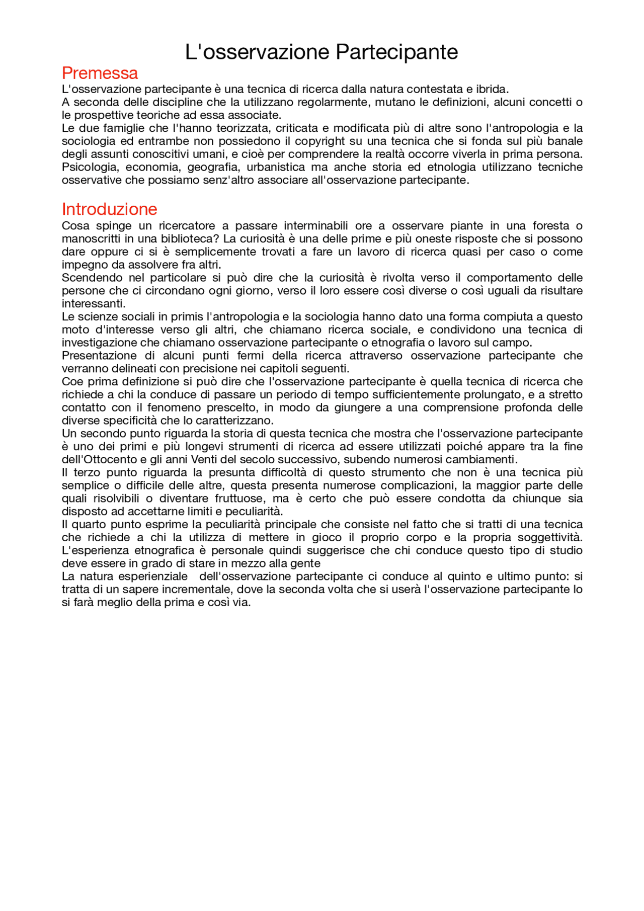 Losservazione Partecipante Semi Docsity
