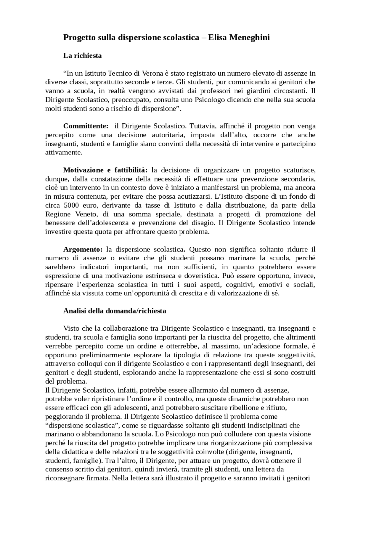 Progetto Dispersione Scolastica Docsity