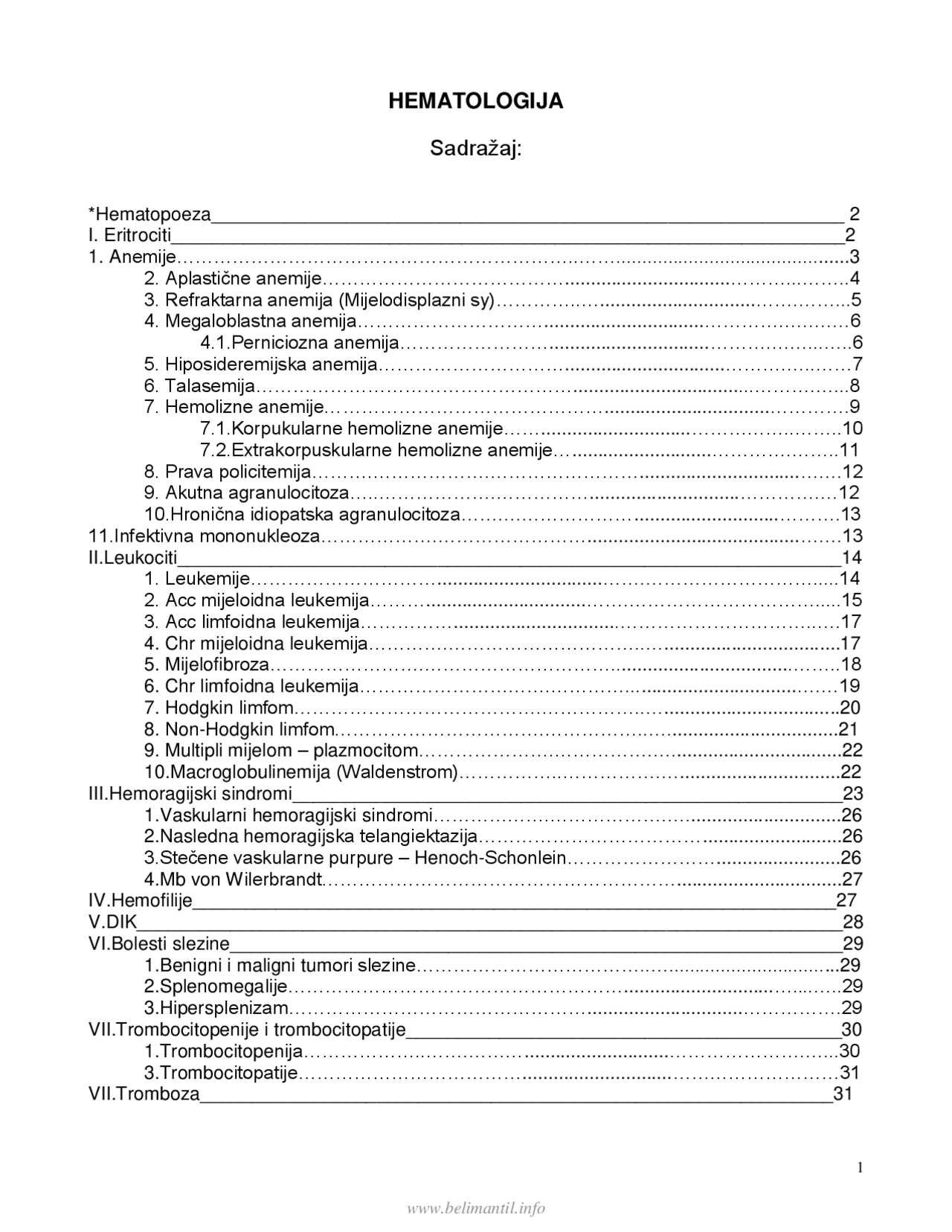 Hematologija Skripta Rezime Predlog Hematologija Docsity