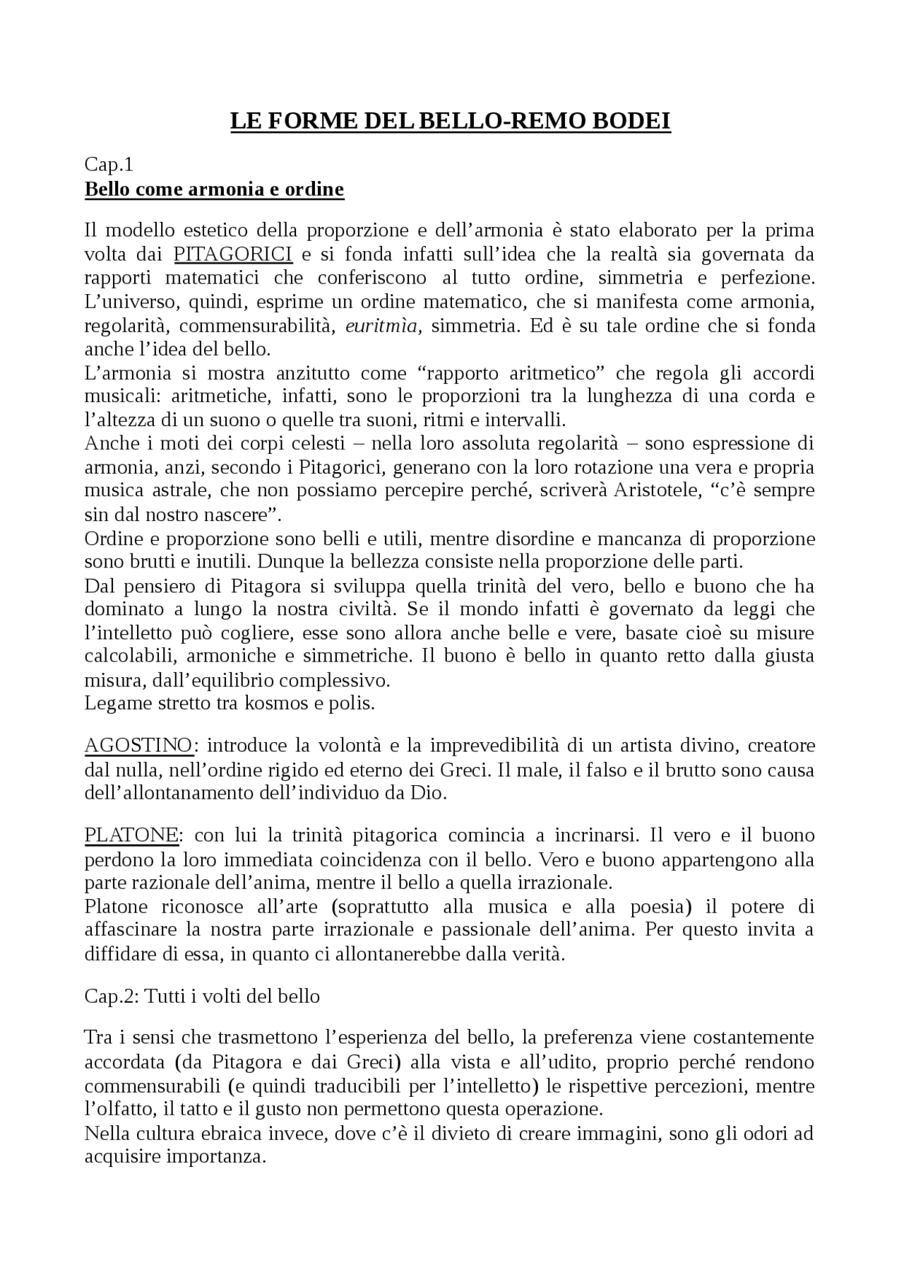 Le Forme Del Bello Di Remo Bodei Docsity