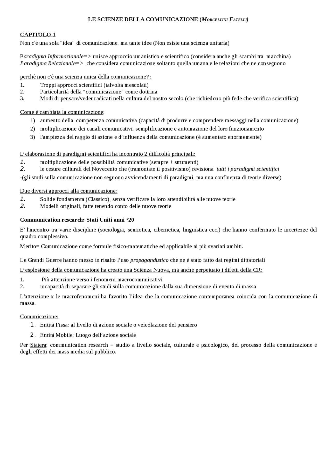 Scienze Della Comunicazione Morcellini Fatelli Docsity
