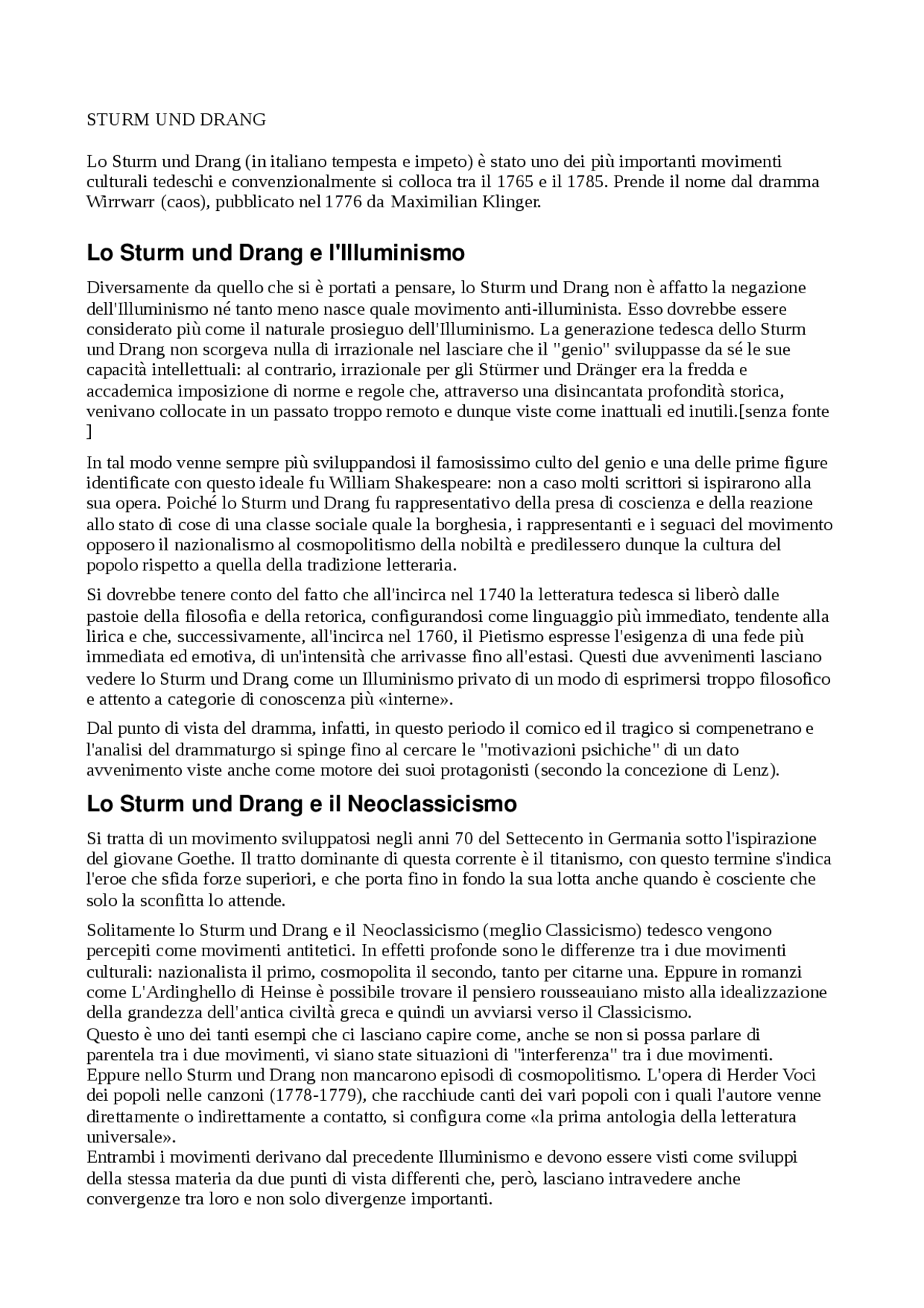 Sturm Und Drang Quadro Generale Docsity