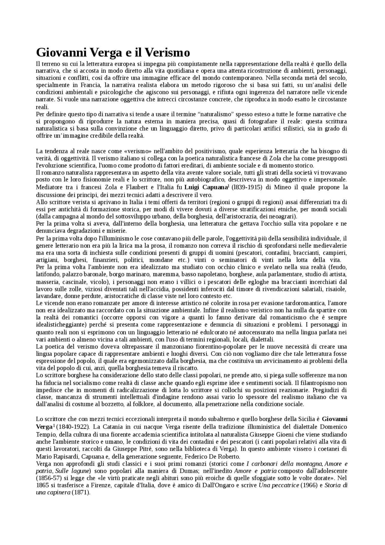 Giovanni Verga e il Verismo | Schemi e mappe concettuali di Letteratura Italiana | Docsity