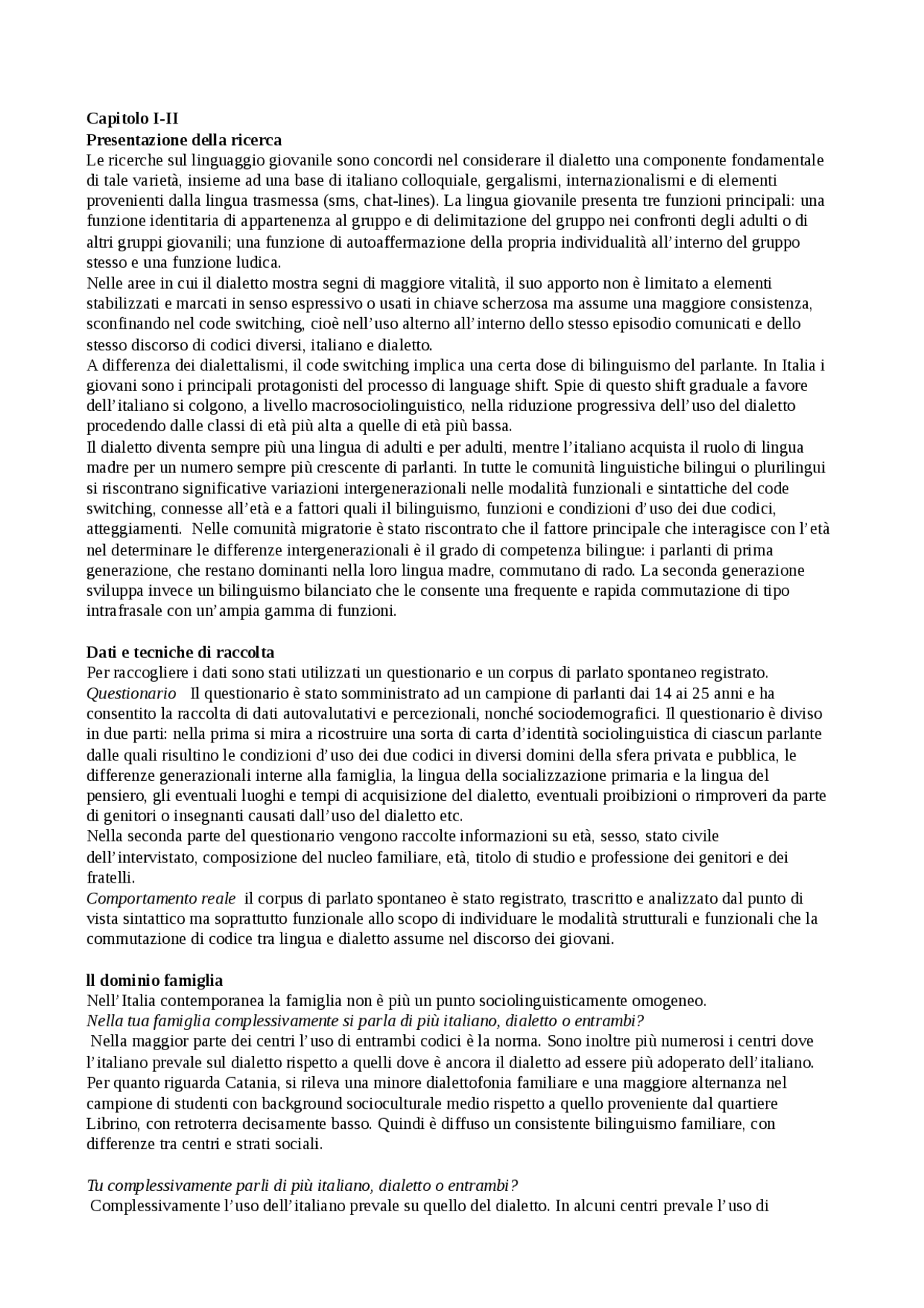 Riassunto I Giovani E Il Code Switching Docsity