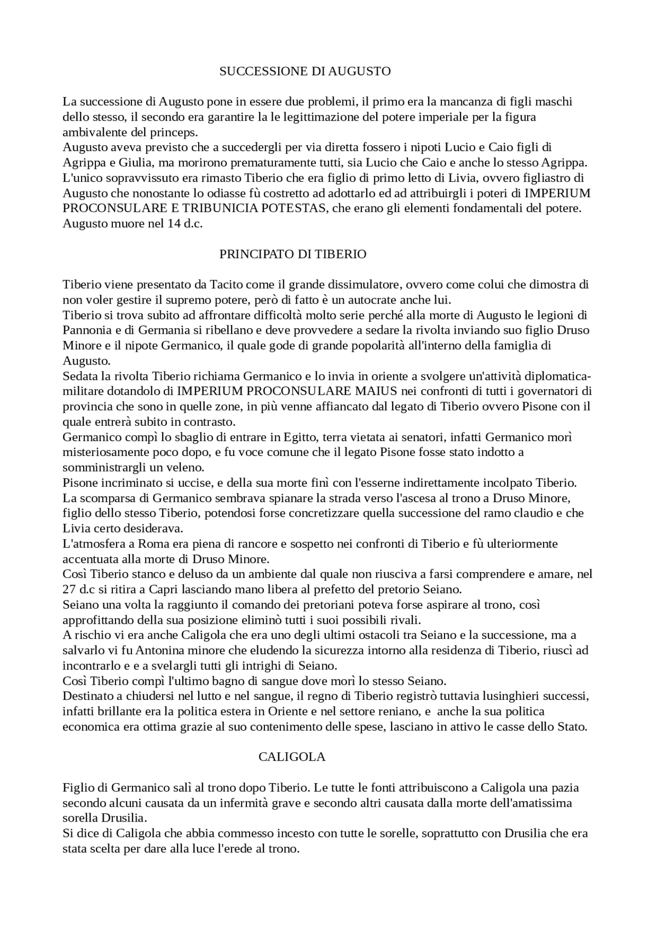 Dinastia Giulio Claudia Docsity
