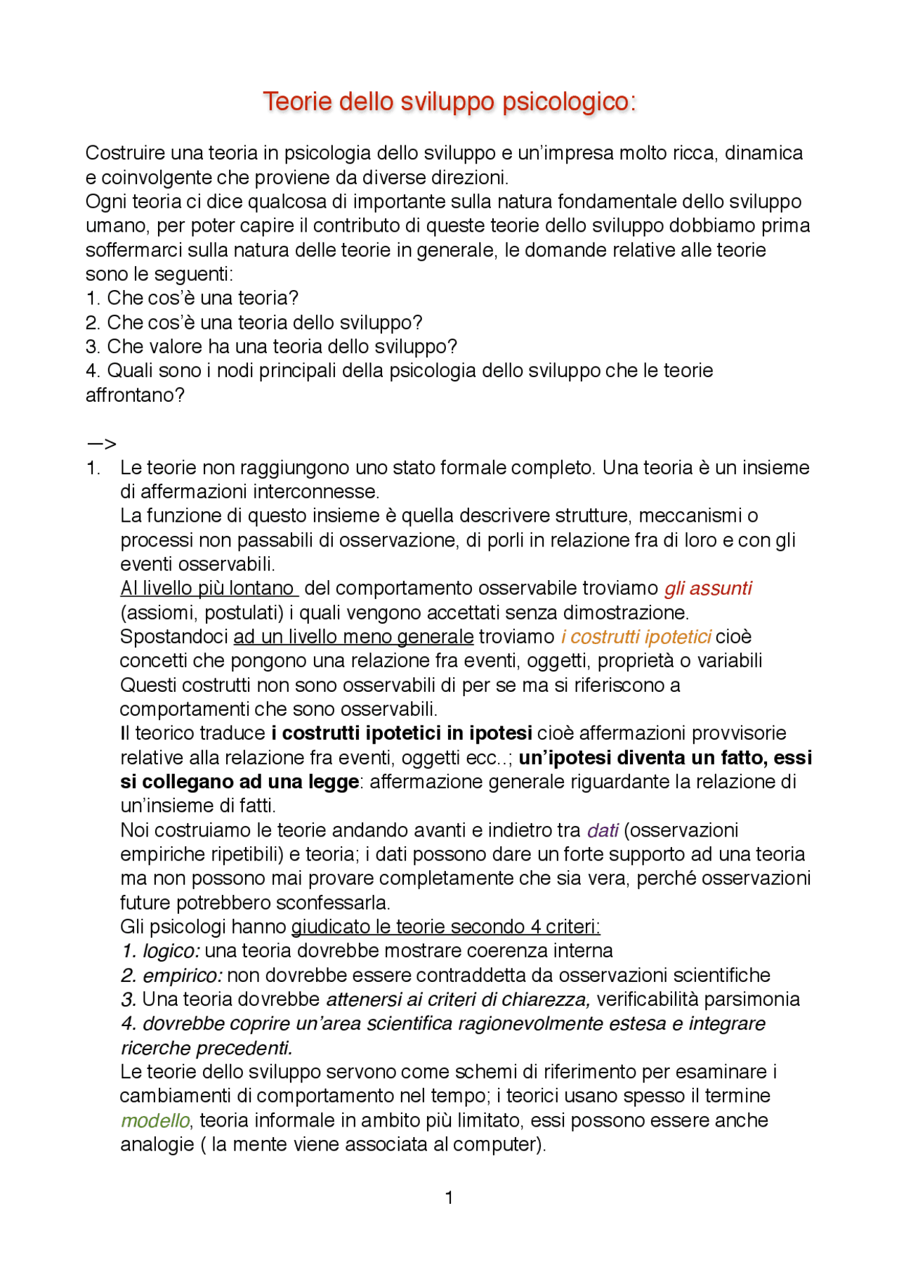 Teorie Dello Sviluppo Psicologico Riassunto Docsity