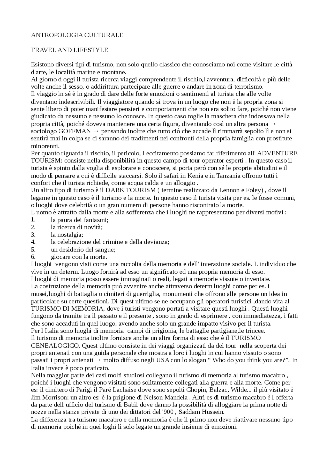 Riassunto Libro Travel And Lifestyle Docsity