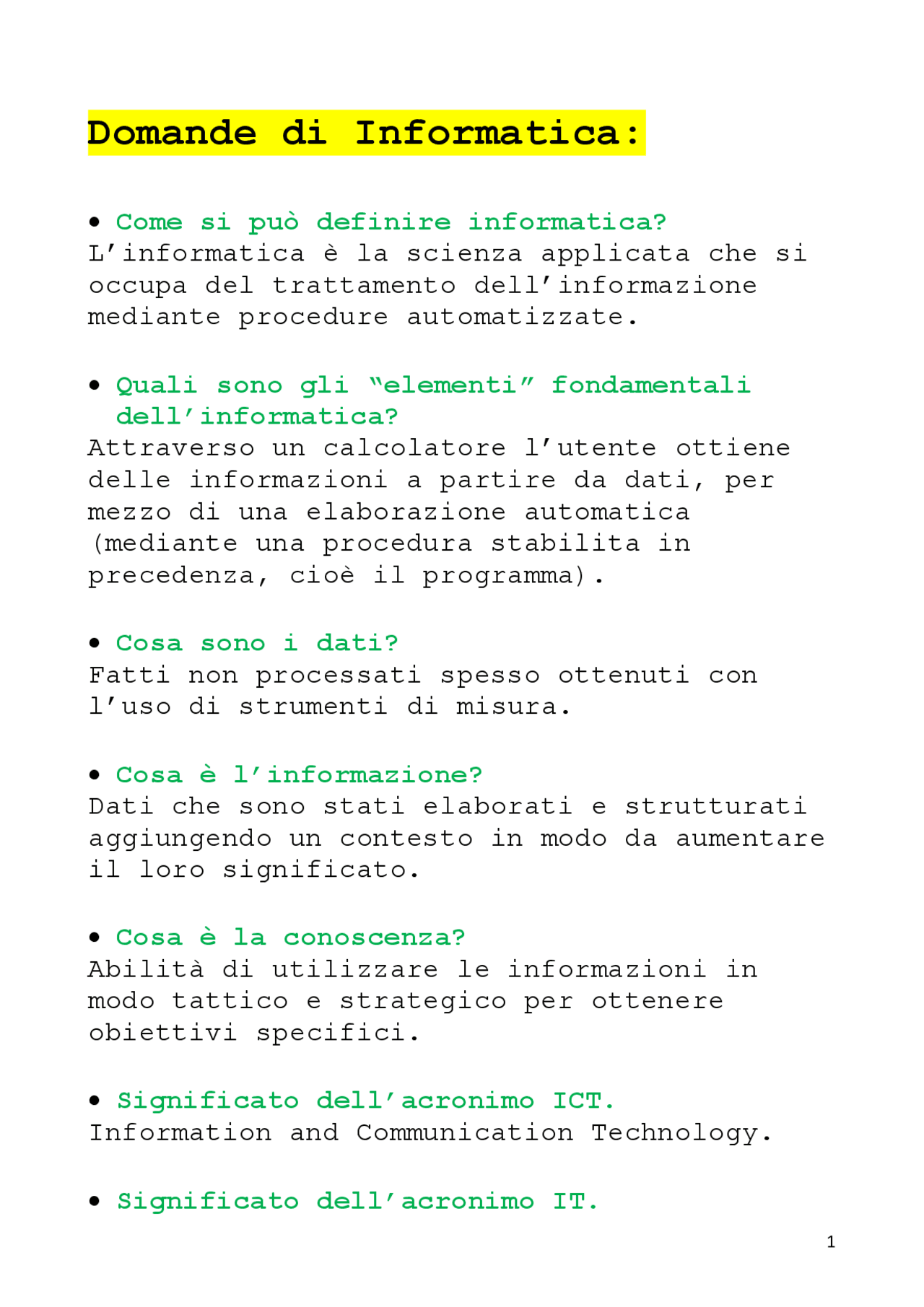 Informatica Domande Docsity