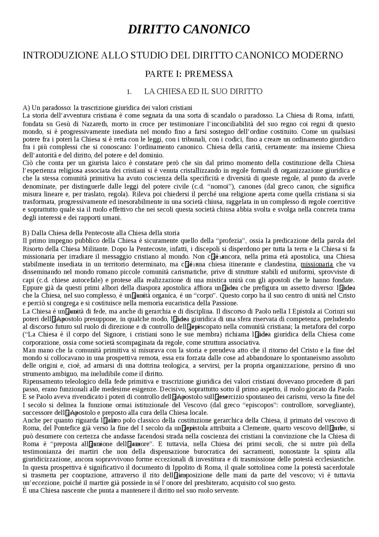 Appunti Completi Diritto Canonico Zanotti Docsity