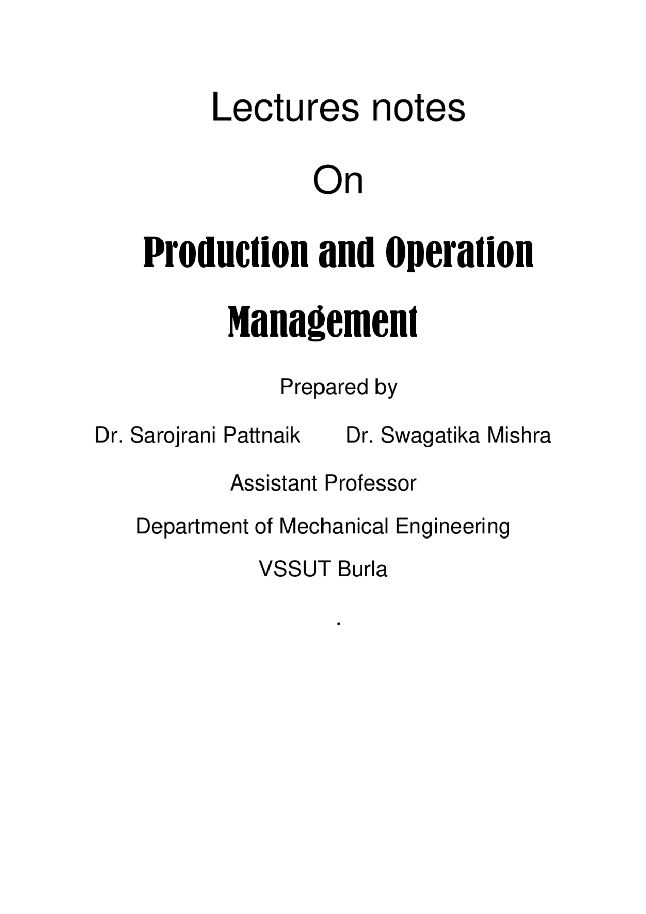 Operation Management Docsity