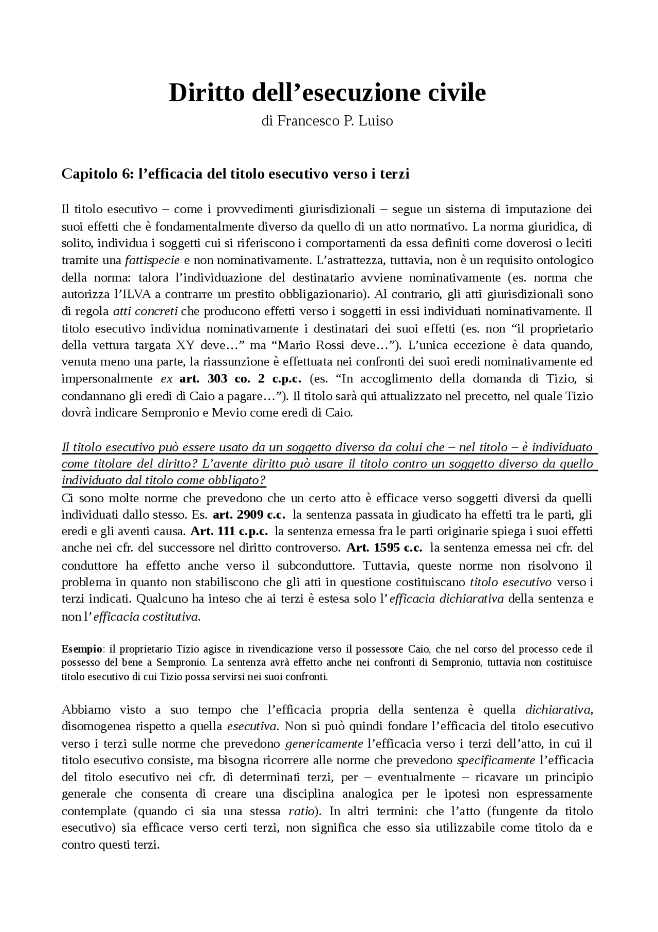 Diritto dell’esecuzione civile di Francesco P. Luiso - Docsity
