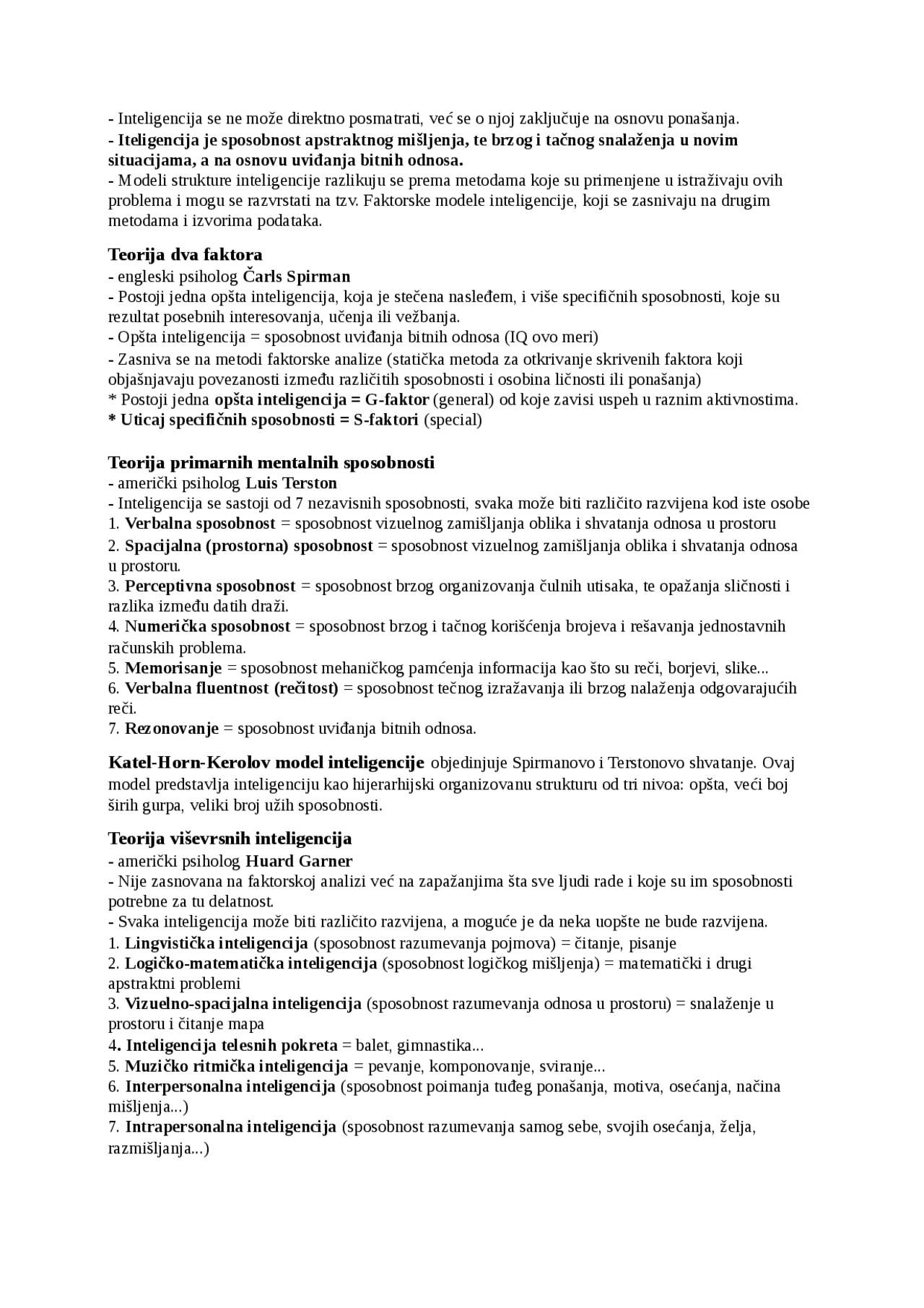 Inteligencija Psihologija Skripte Predlog Opšta Psihologija Docsity
