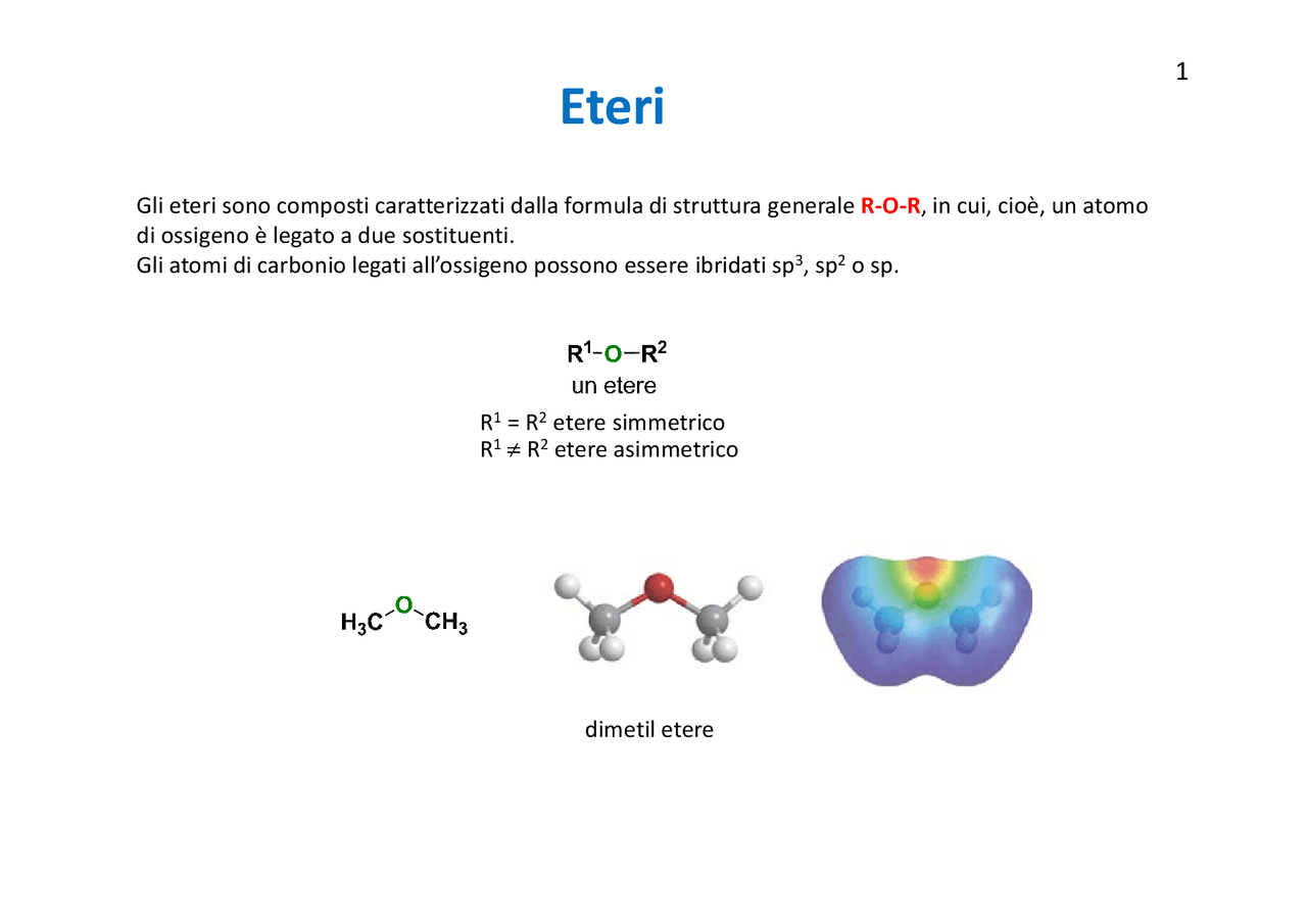 Chimica Organica - Slide/Schemi - Eteri - Docsity