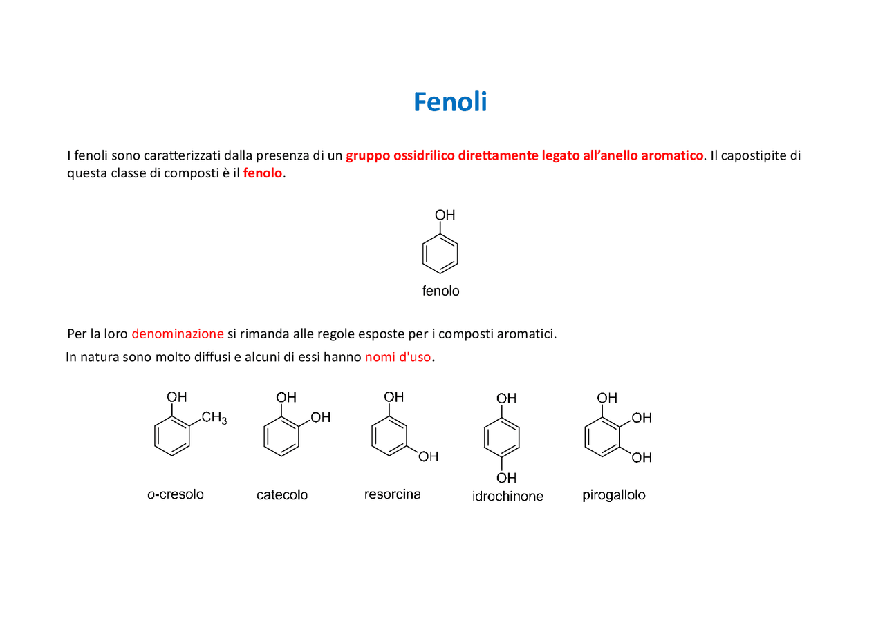 Chimica Organica Slideschemi Fenoli Docsity