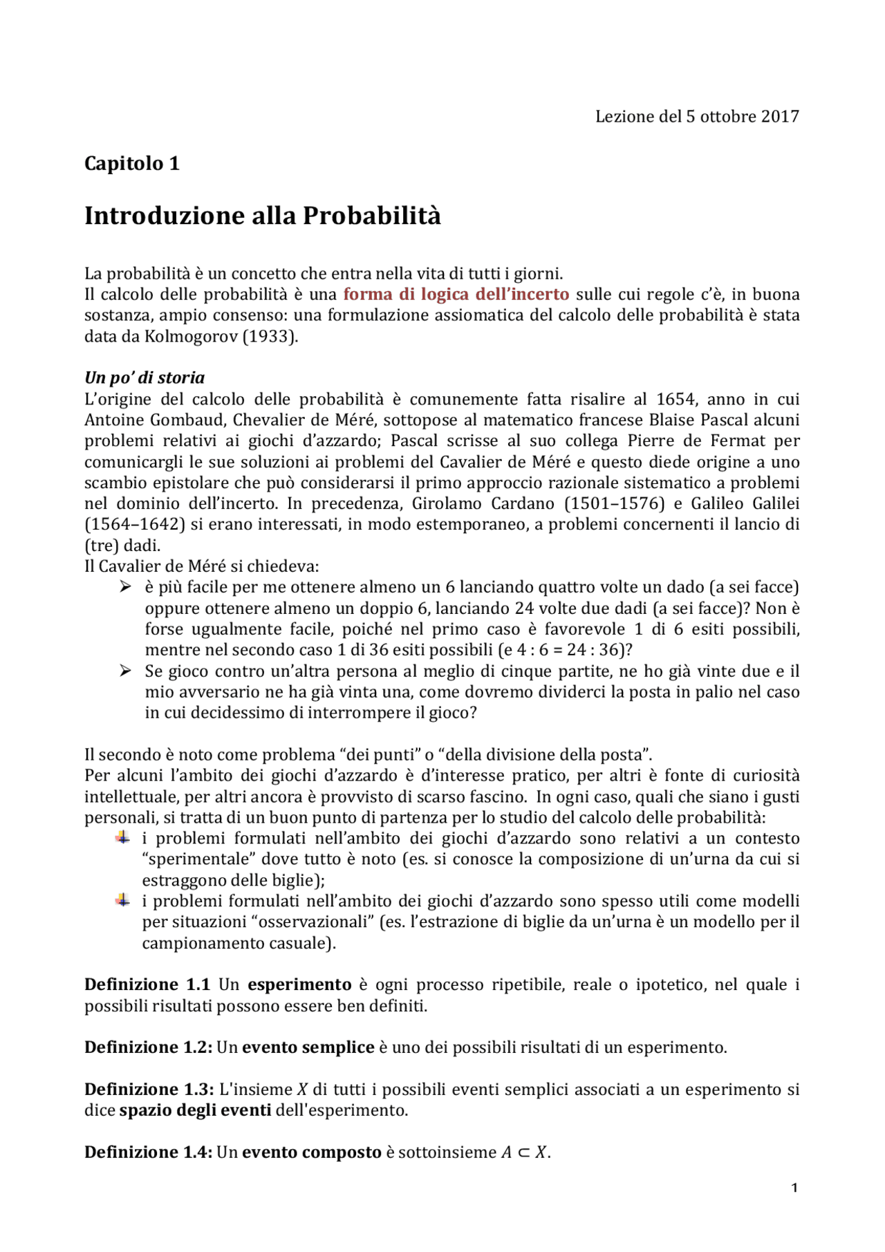 Introduzione alla probabilità. - Docsity