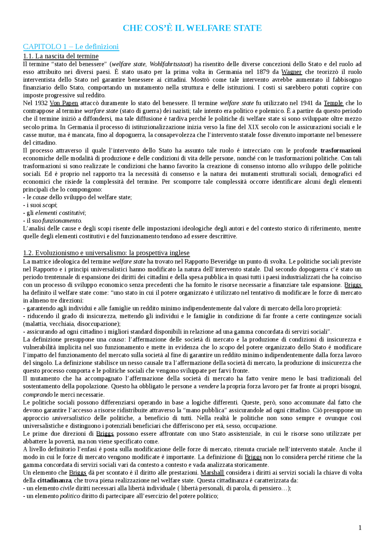 Che cos'è il welfare state - Docsity