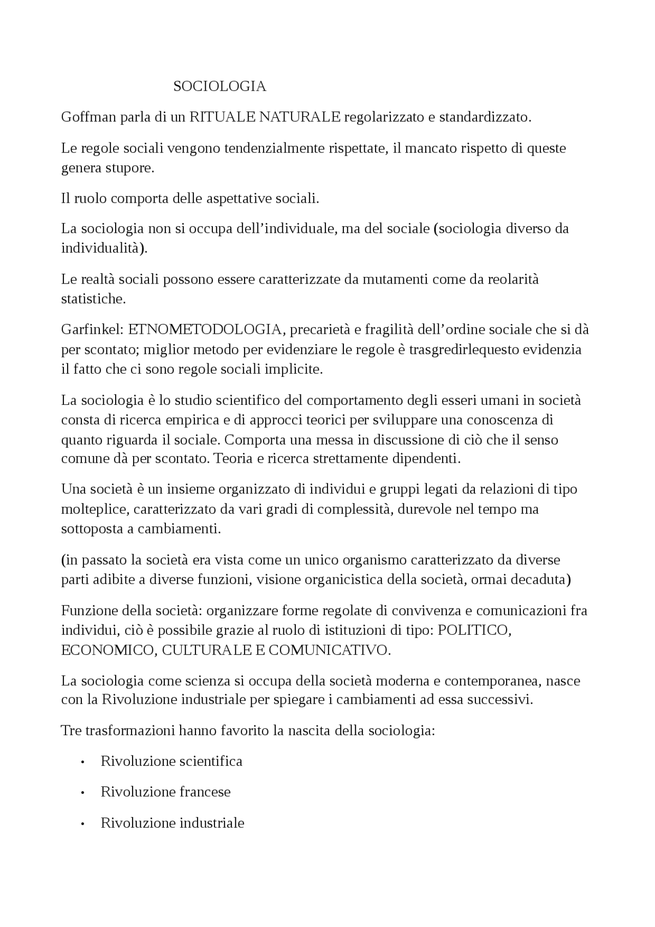 Introduzione Alla Sociologia Docsity