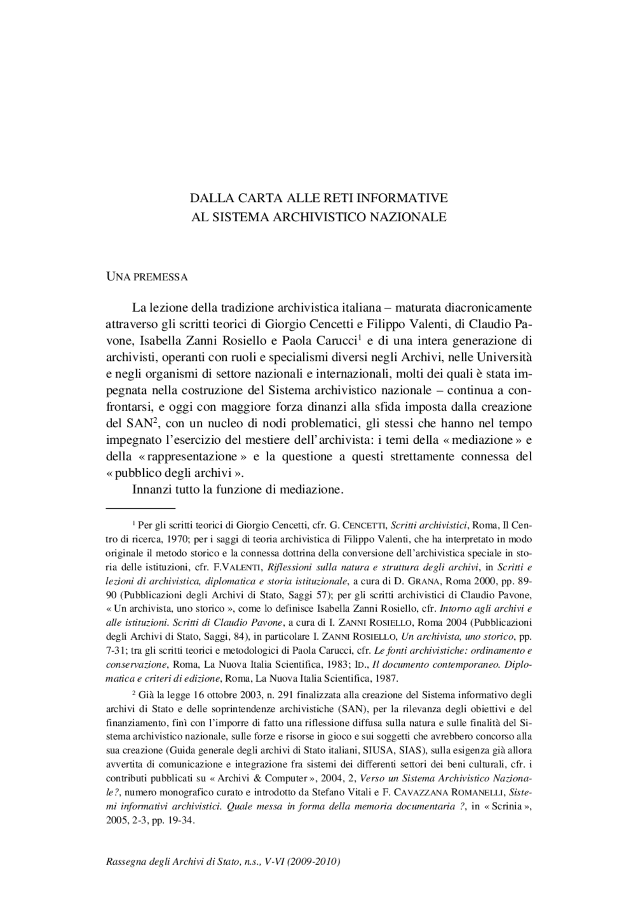 DALLA CARTA ALLE RETI INFORMATIVE AL SISTEMA ARCHIVISTICO NAZIONALE ...
