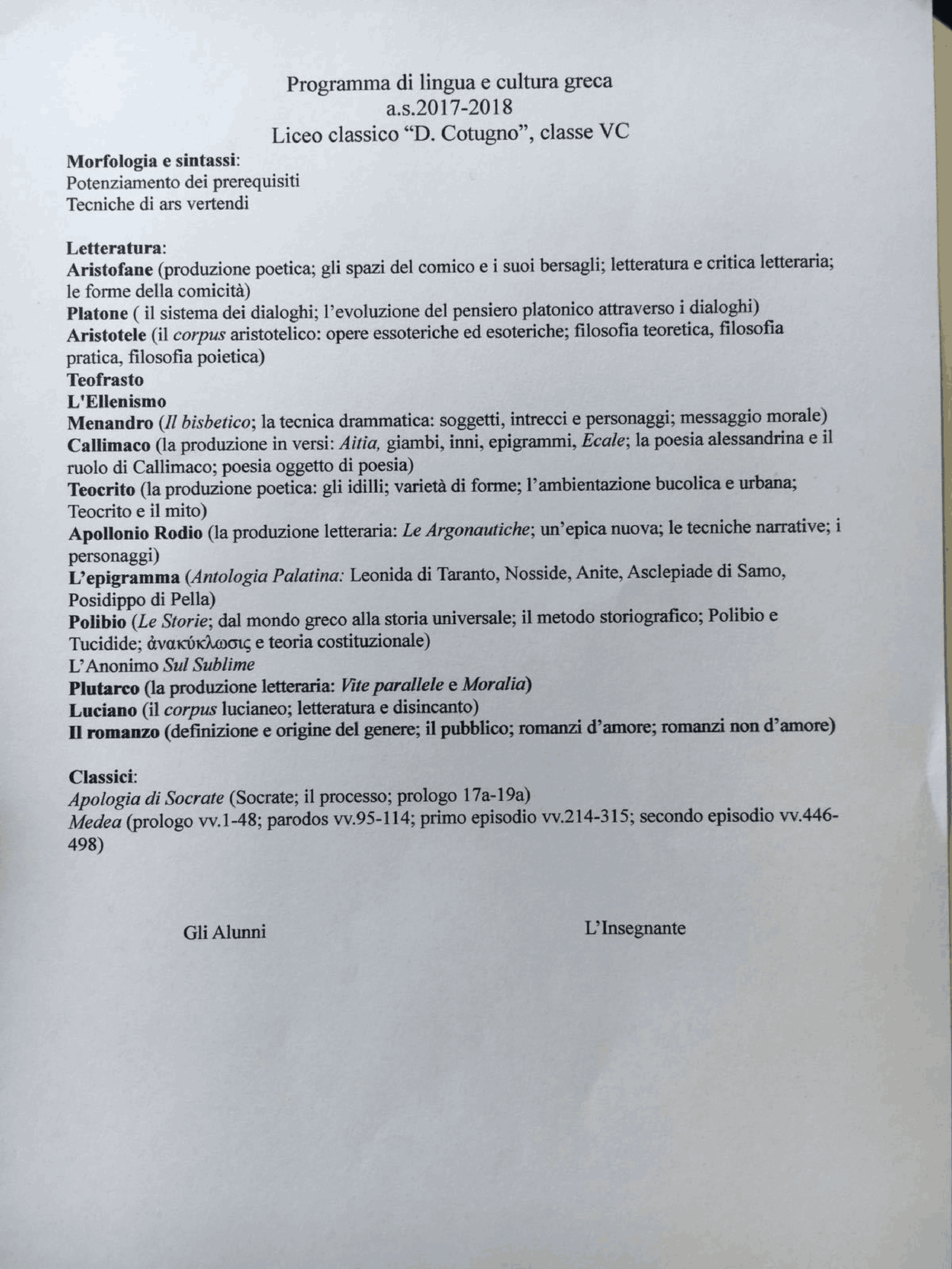 Programmi Liceo Classico Utilissimmi Docsity