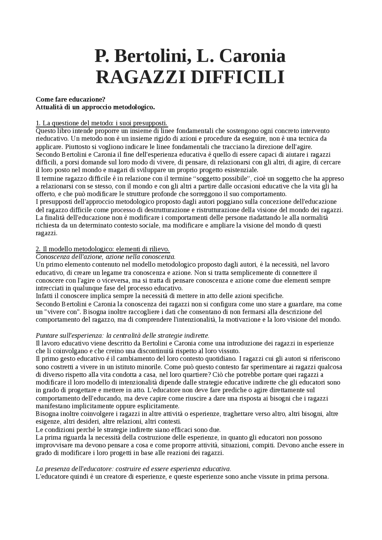 Ragazzi Difficili Pedagogia Interpretativa E Linee Dintervento Docsity