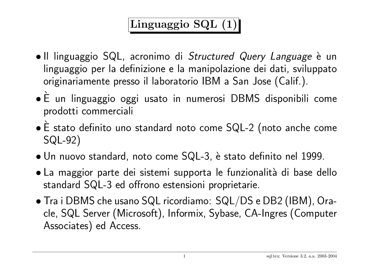 Guida My SQL Moscato | Dispense di Elementi di Informatica | Docsity