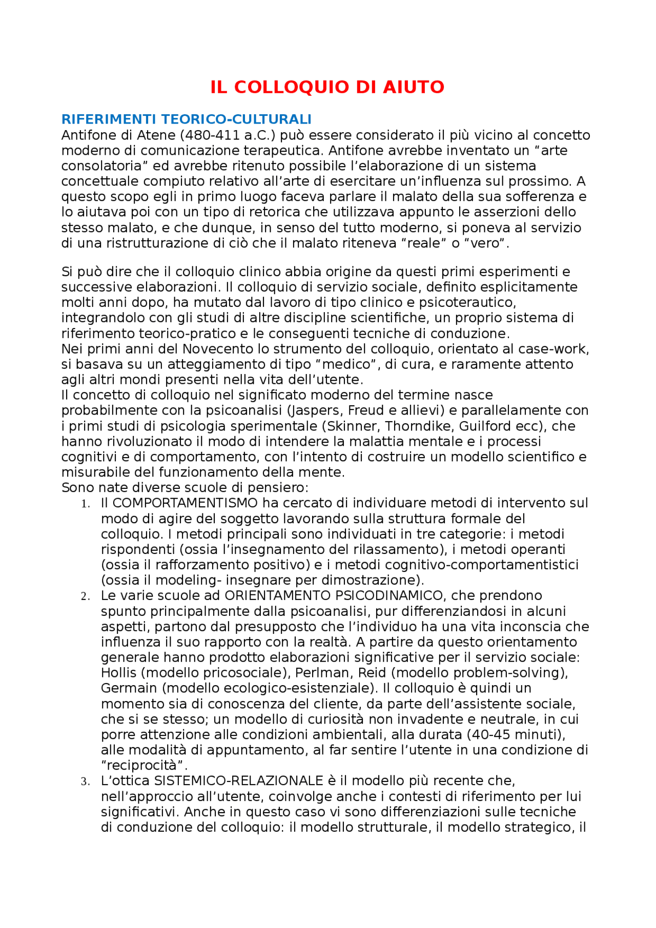 Il Colloquio Di Aiuto Teoria E Pratica Nel Servizio Sociale Docsity