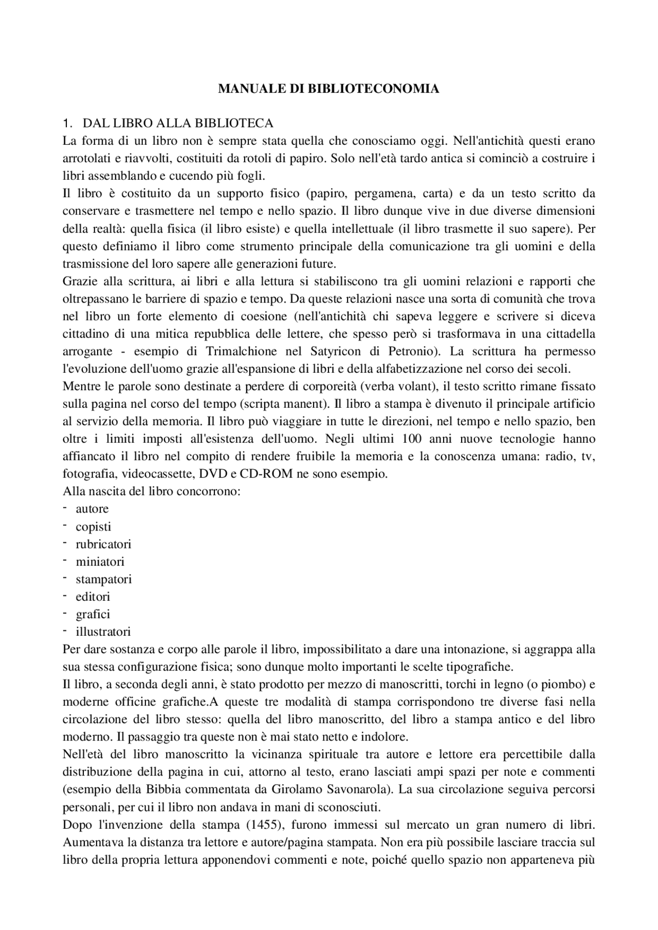 Manuale Di Biblioteconomia Docsity