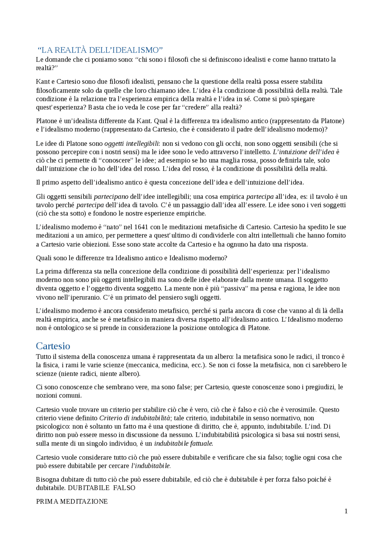 Appunti Storia Della Metafisica Docsity